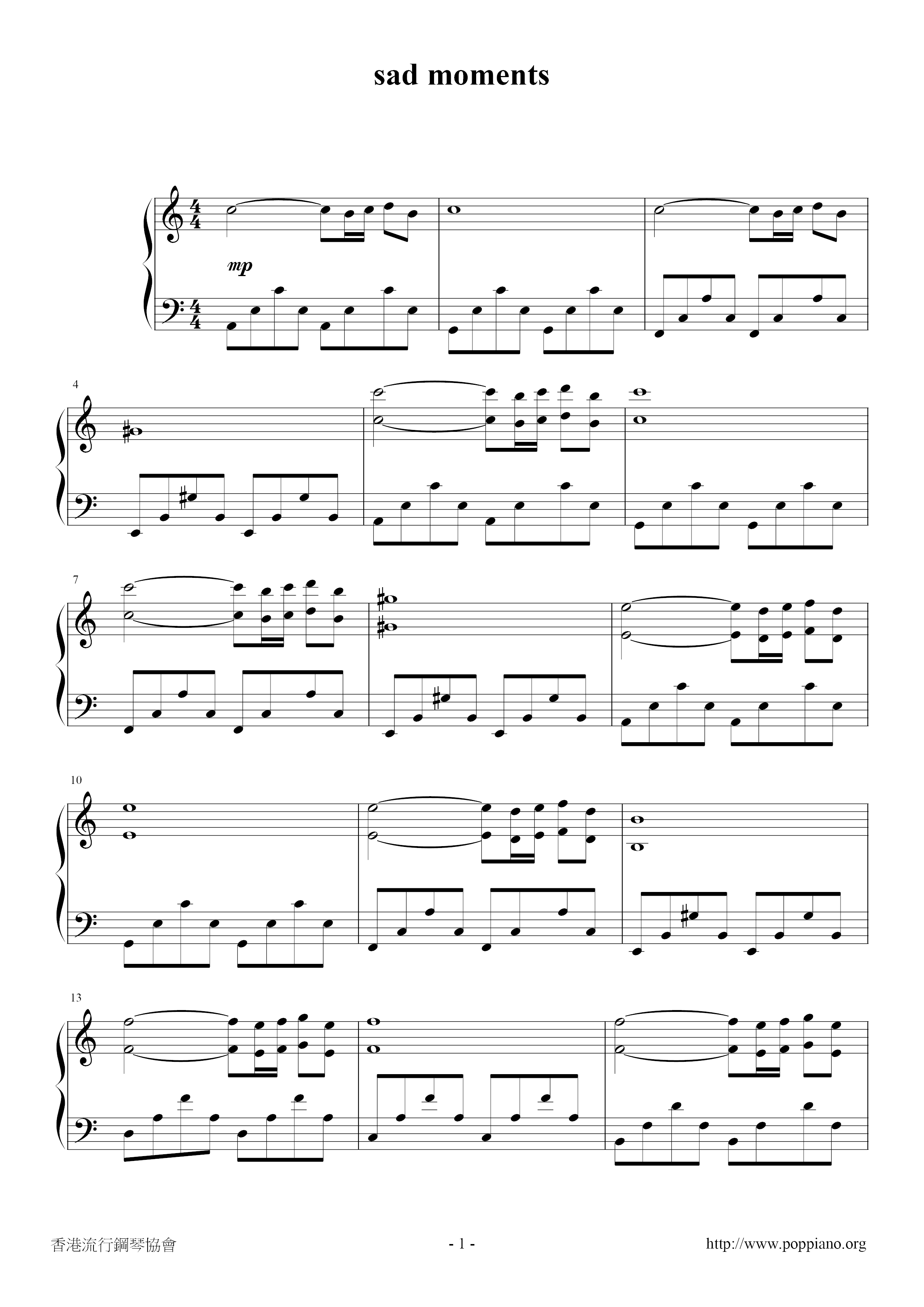 Alex Williams-Sad Moments Sheet Music pdf, - Free Score Download ★