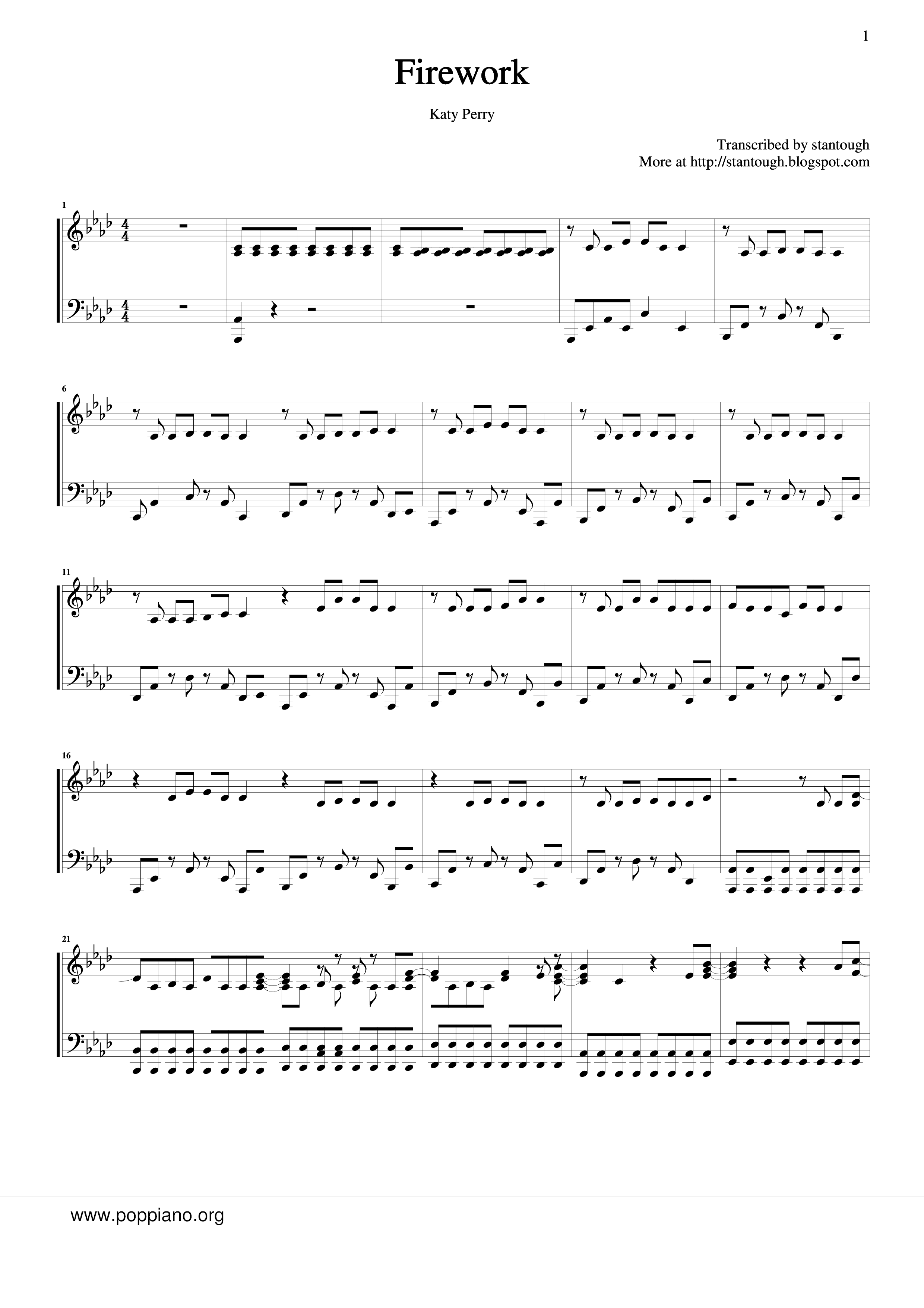 Katy Perry Firework Sheet Music Pdf Free Score Download ★