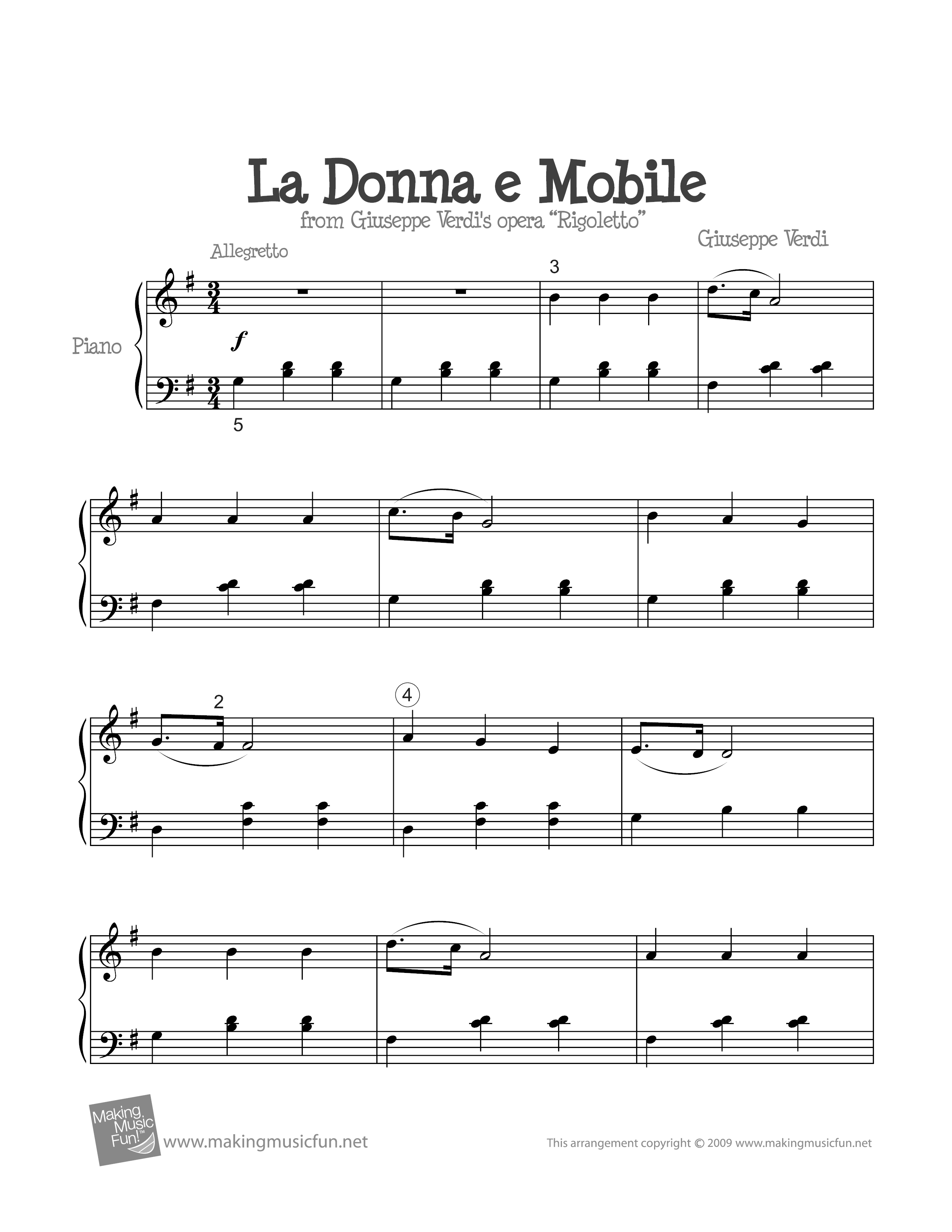 Verdi-La Donna e Mobile Sheet Music pdf, - Free Score Download ★