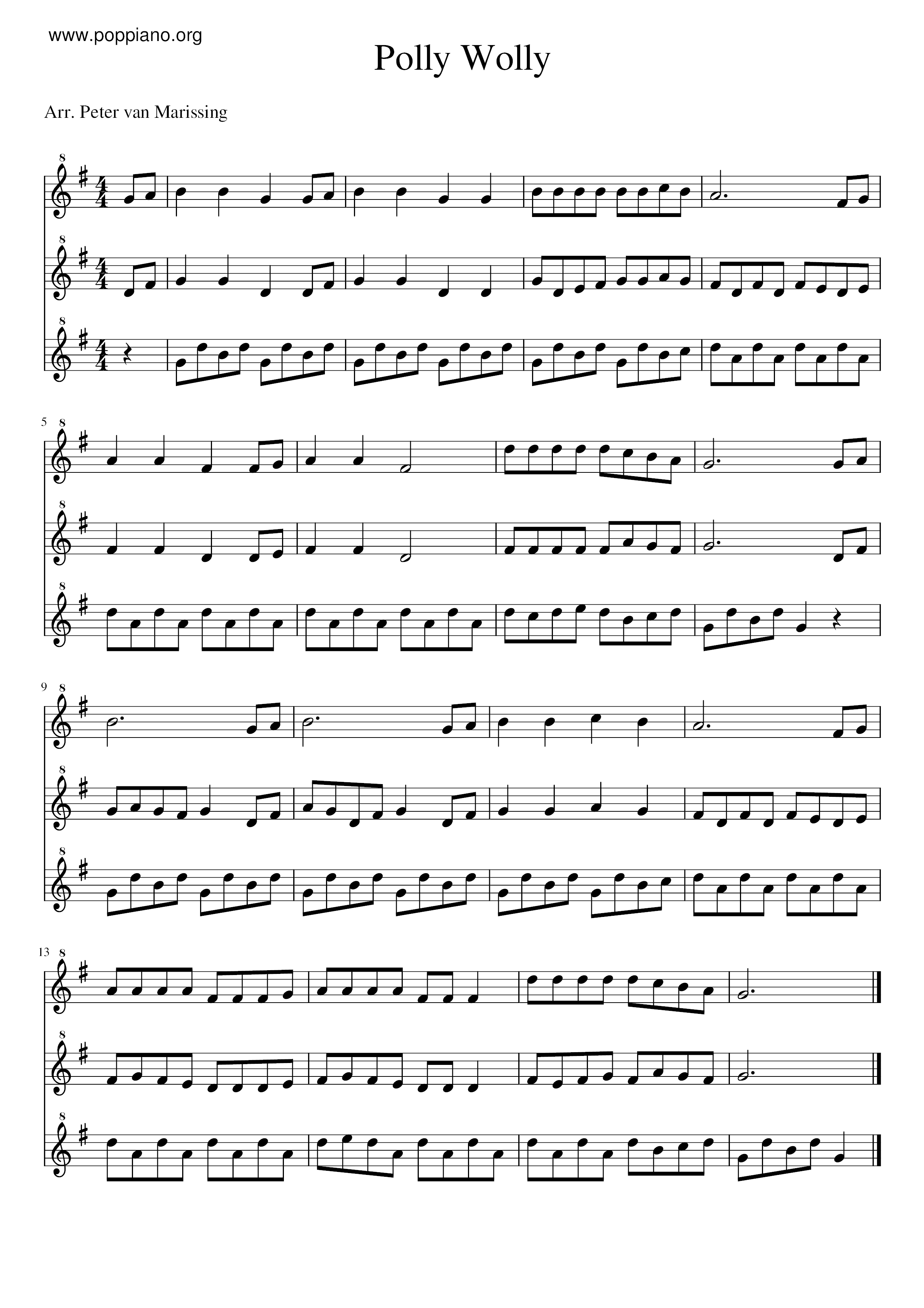 ★ 民謠-Polly Wolly Sheet Music pdf, - Free Score Download