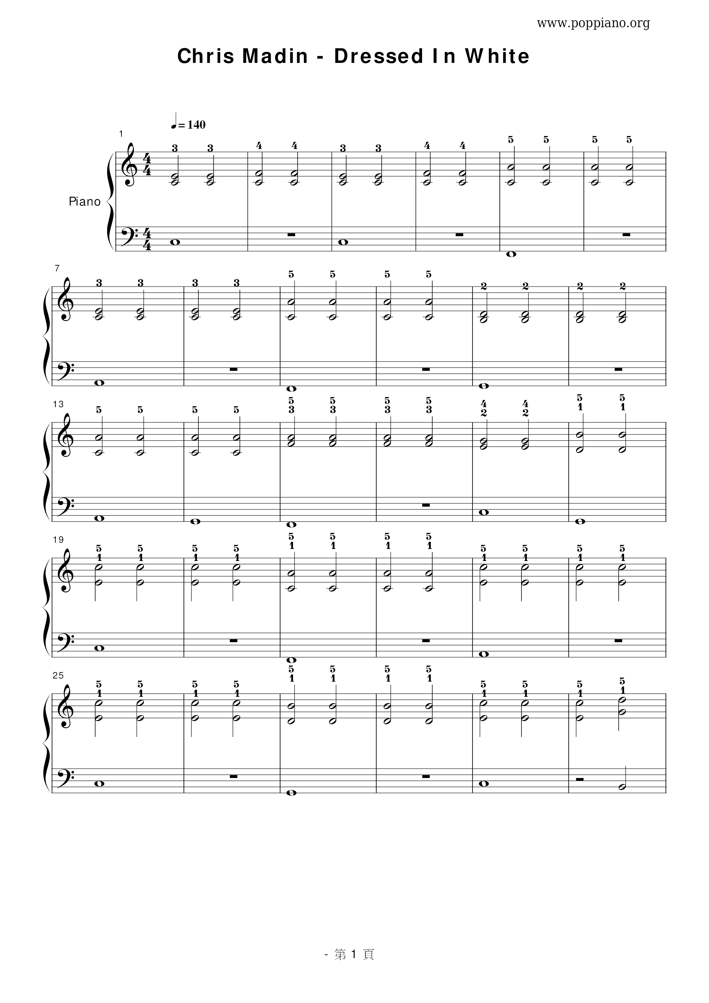 Chris Madin-Dressed In White Sheet Music pdf, - Free Score Download ★