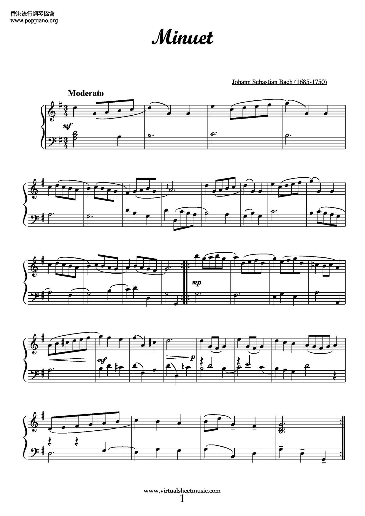 Bach Minuet In G Major Sheet Music Pdf Free Score Download ★