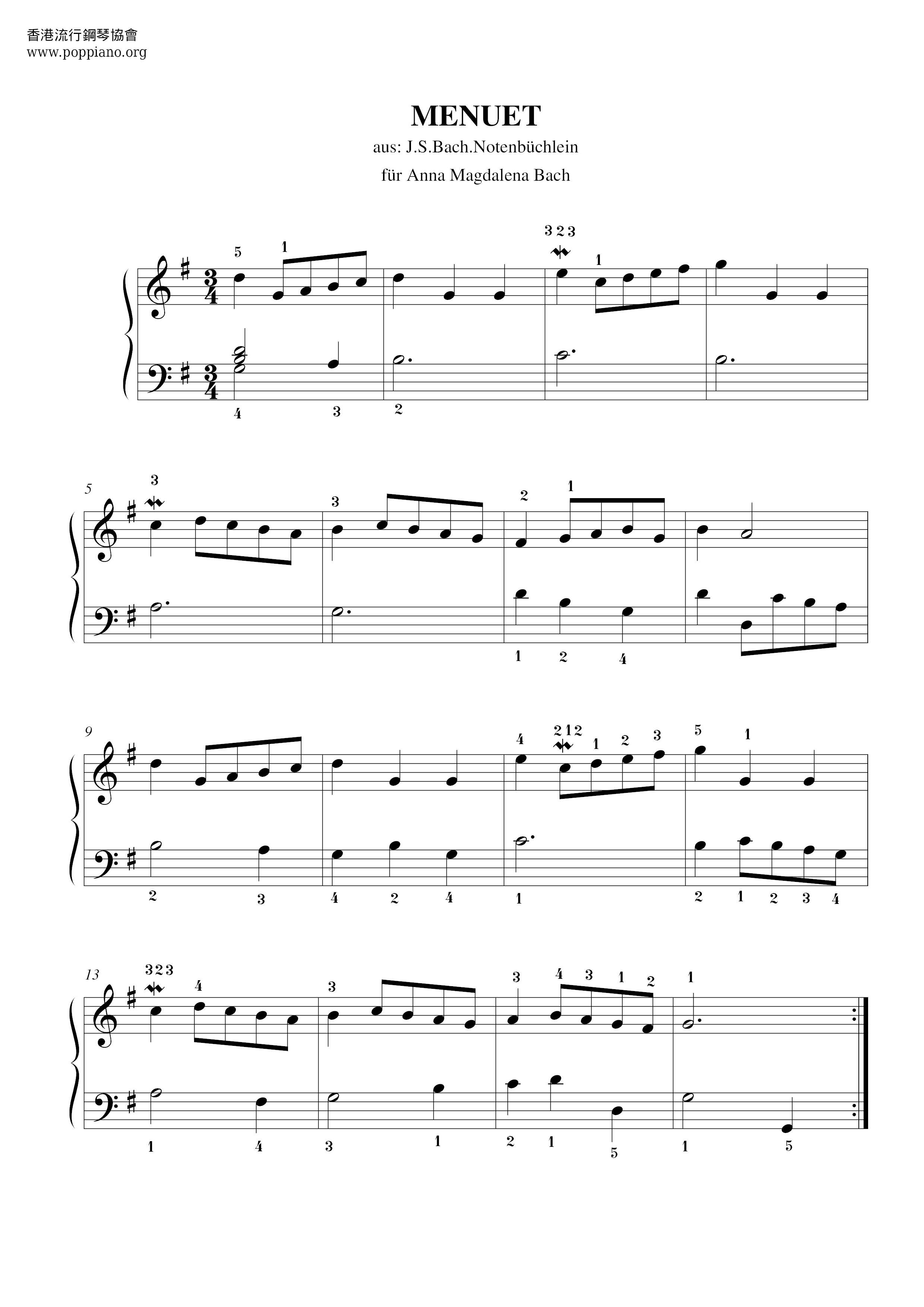 Bach Minuet In G Major Sheet Music Pdf Free Score Download ★