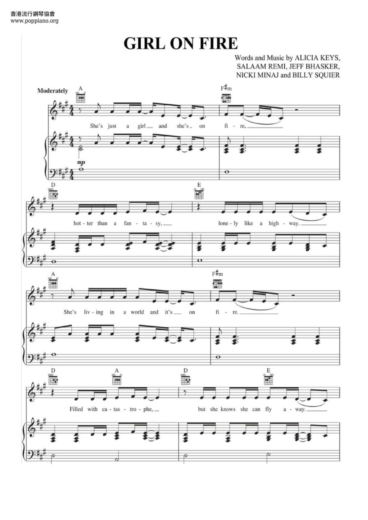 Girl On Fire Music Notes