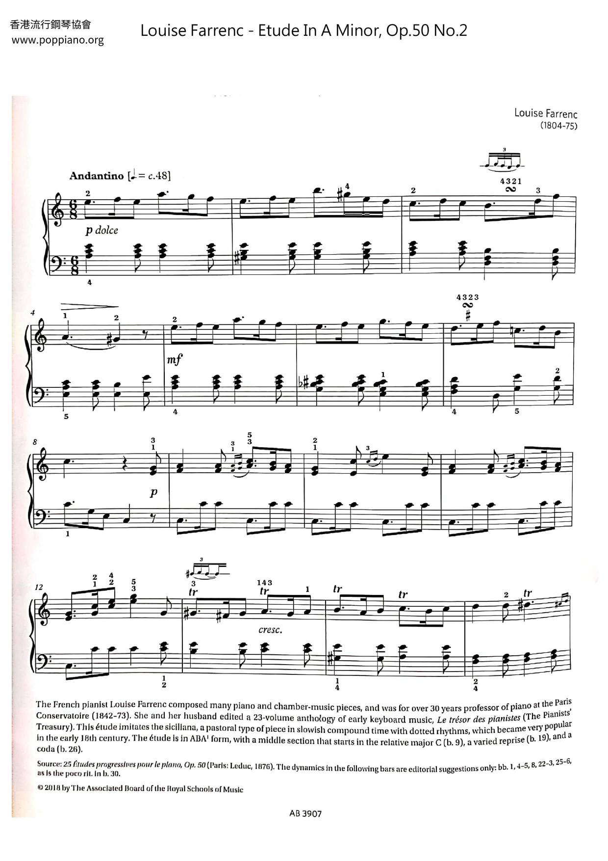 Louise Farrenc-Etude in A Minor, Op.50 No.2 Sheet Music pdf, - Free Score Download ★