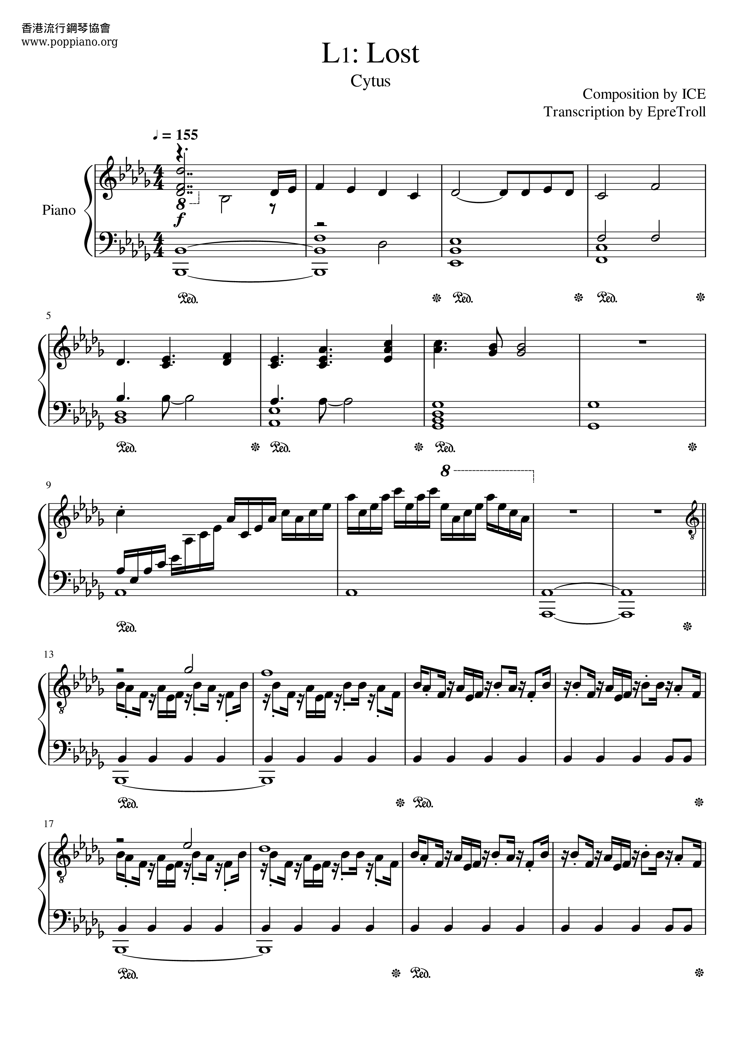 ICE - Cytus-L1 - Lost Sheet Music pdf, - Free Score Download ★