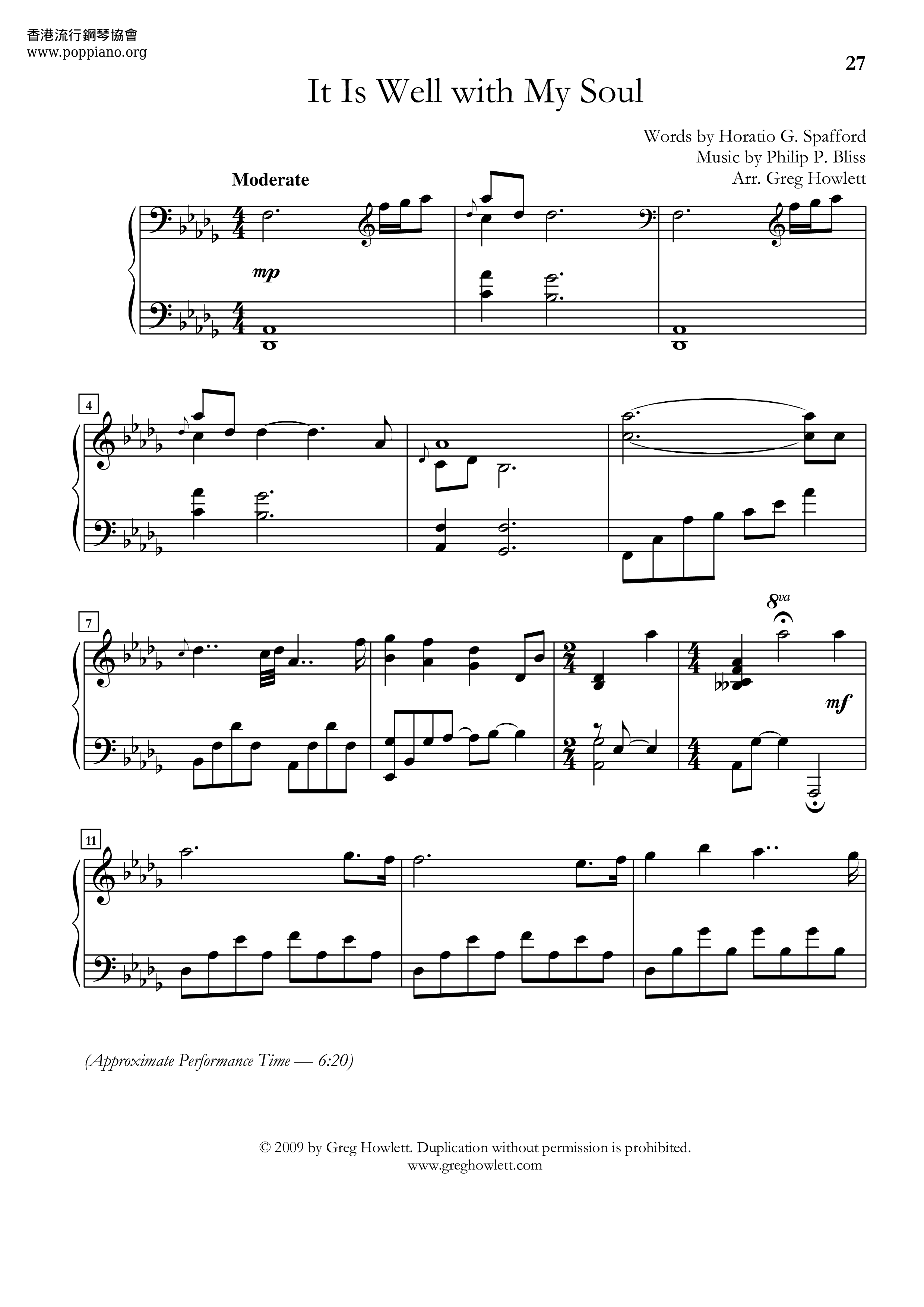 Spiritual-It's Well With My Soul Sheet Music pdf, - Free Score Download ★