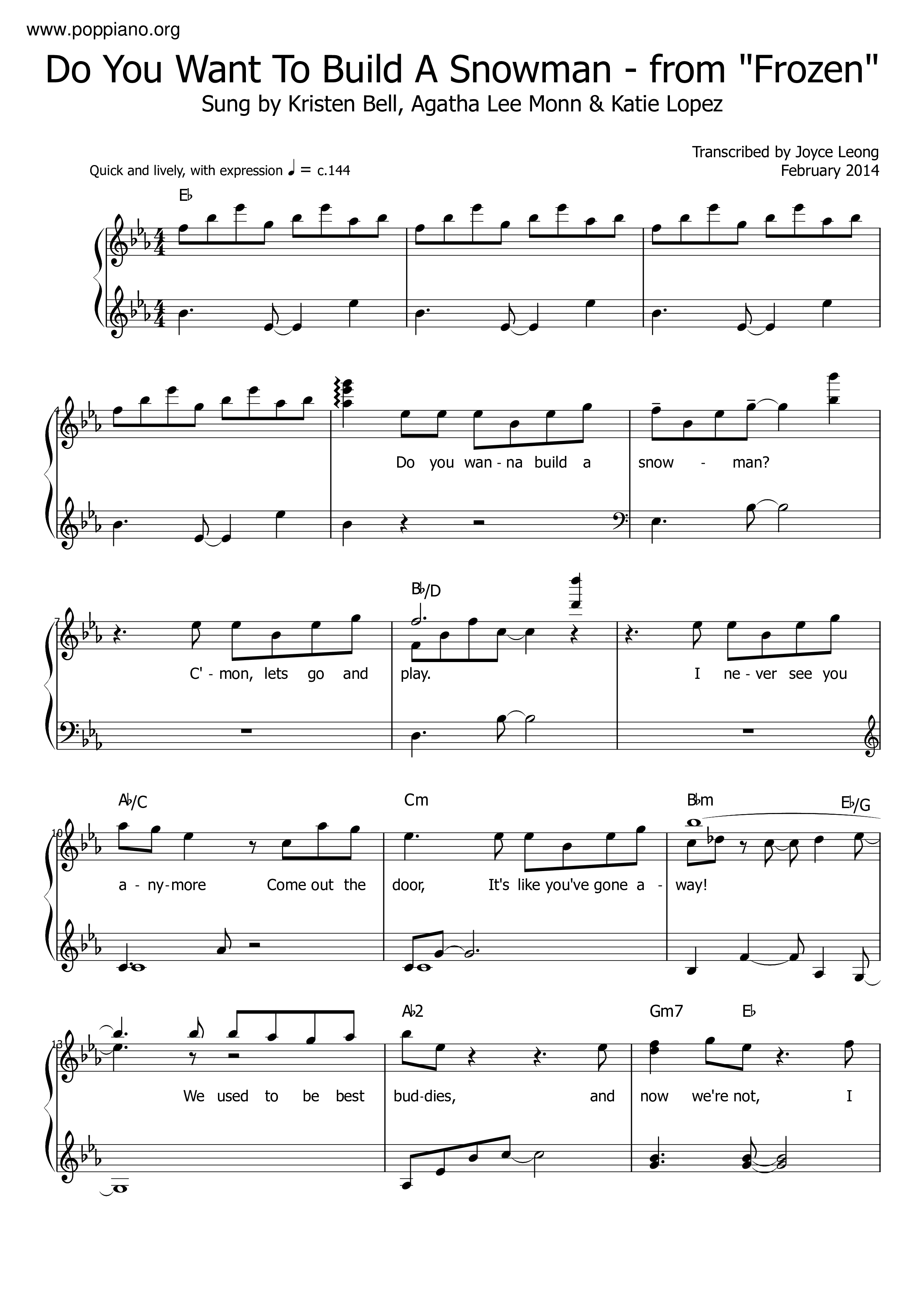 Do You Wanna Build A Snowman Piano Sheet Music Printable