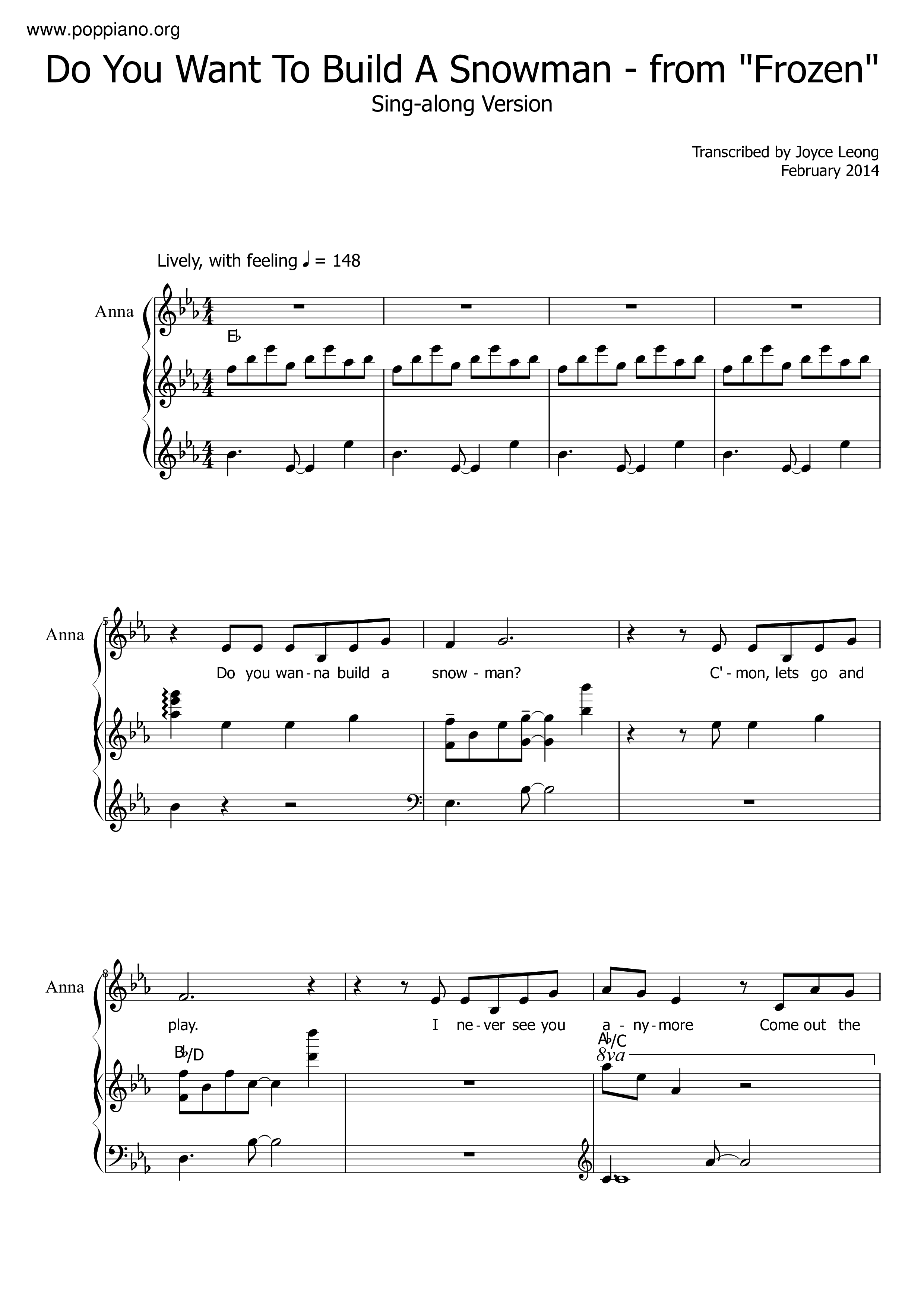 Piano Sheet Music Do You Want To Build A Snowman