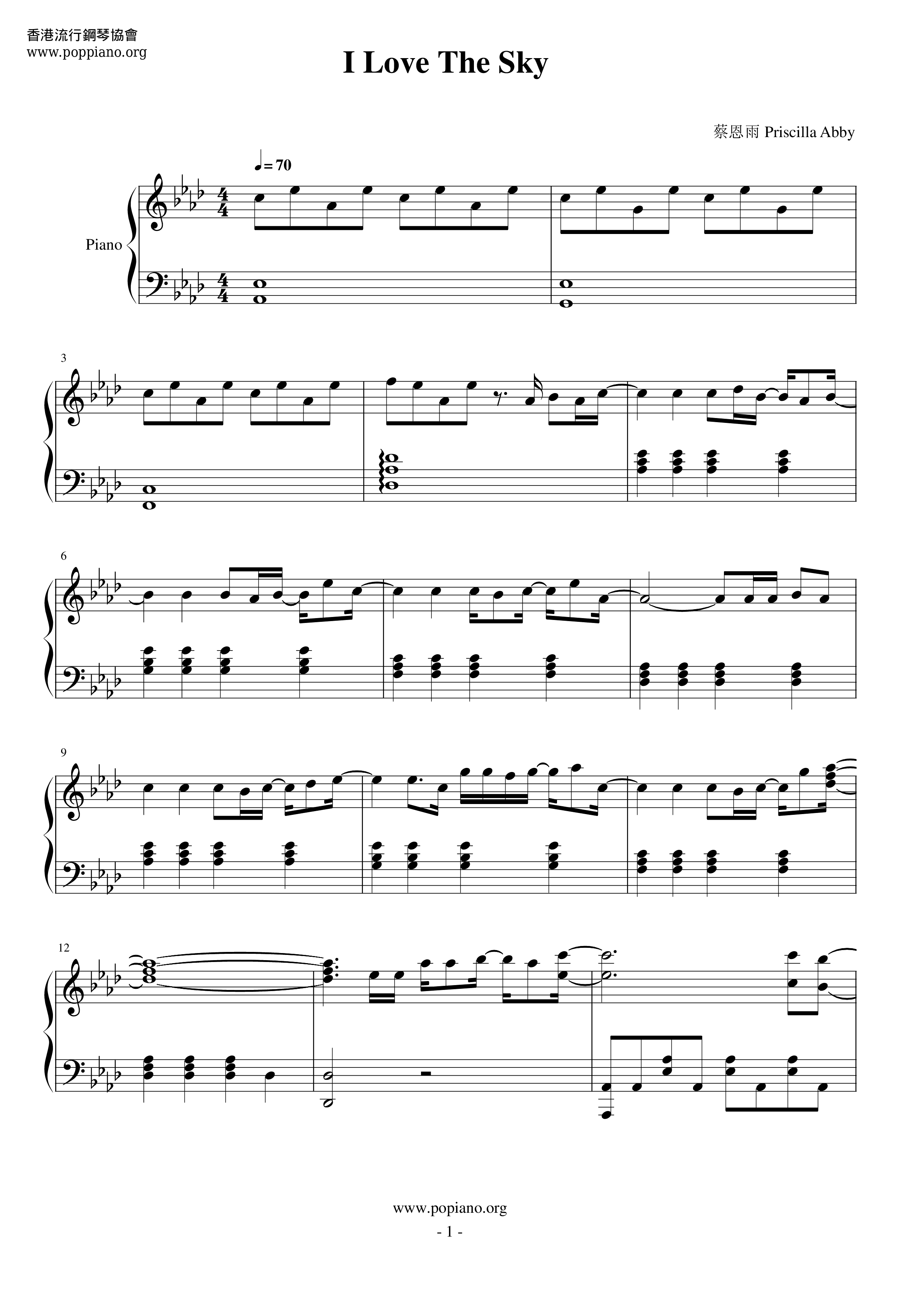 ★ 蔡恩雨-I Love The Sky Sheet Music pdf, - Free Score Download