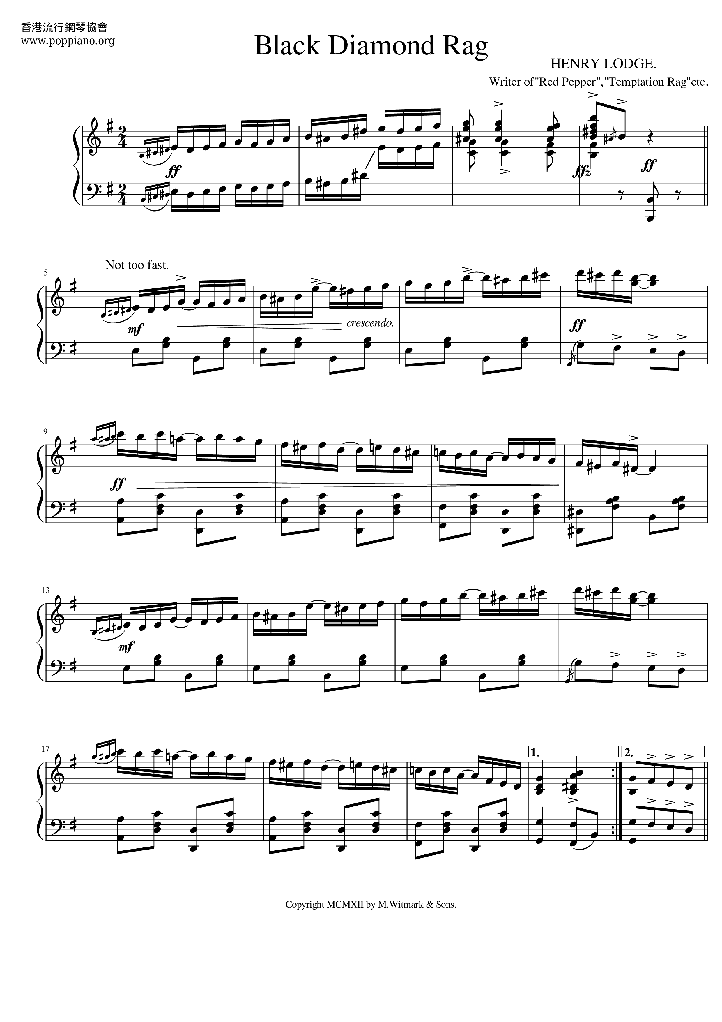 Henry Lodge-Black Diamond Rag Sheet Music pdf, - Free Score Download ★
