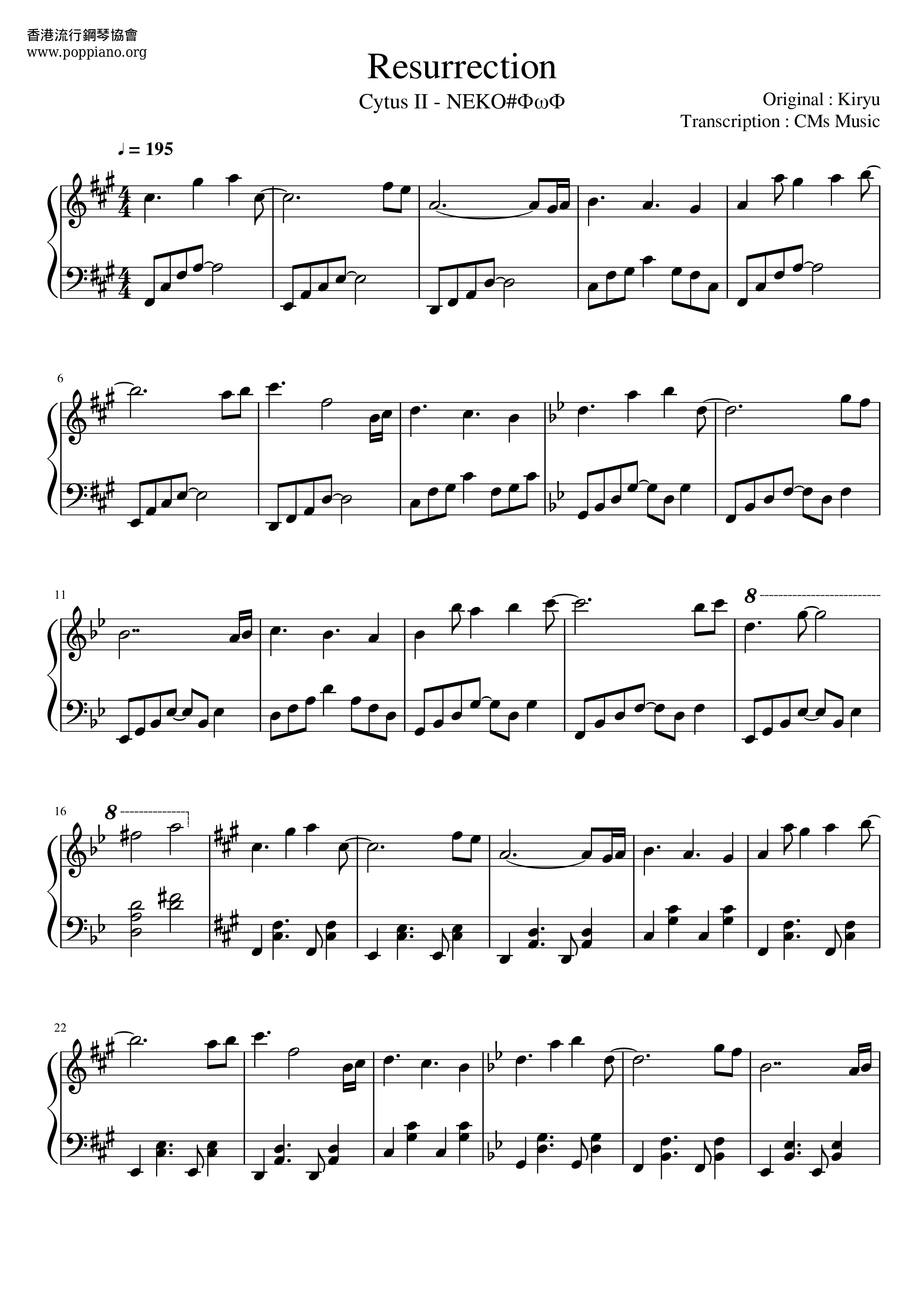 Kiryu-Resurrection (Cytus II) Sheet Music pdf, - Free Score Download ★