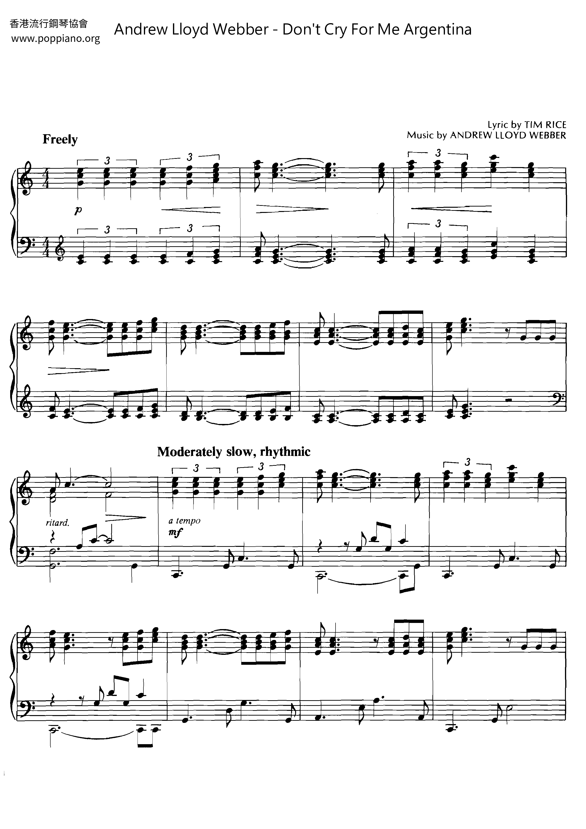Andrew Lloyd Webber Dont Cry For Me Argentina Sheet Music Pdf Free