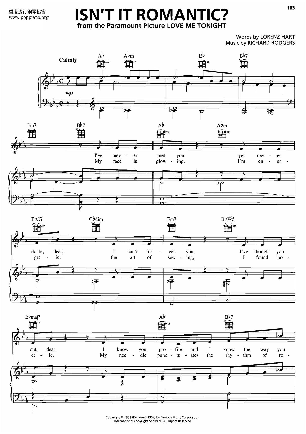 Love Me Tonight-Isn't It Romantic? 琴譜pdf-香港流行鋼琴協會琴譜下載 ★