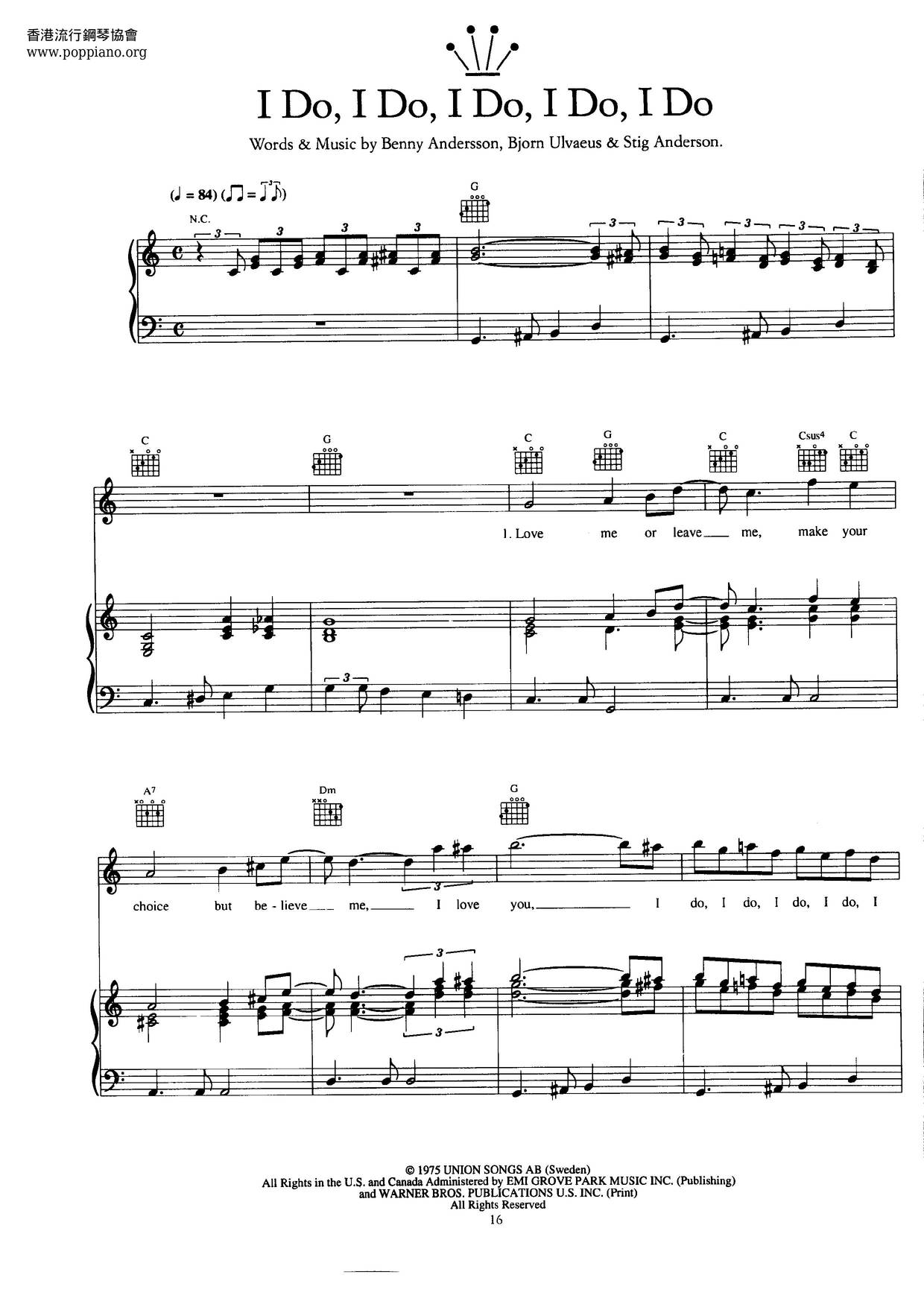 ABBA I Do I Do I Do I Do I Do Sheet Music Pdf Free Score Download 