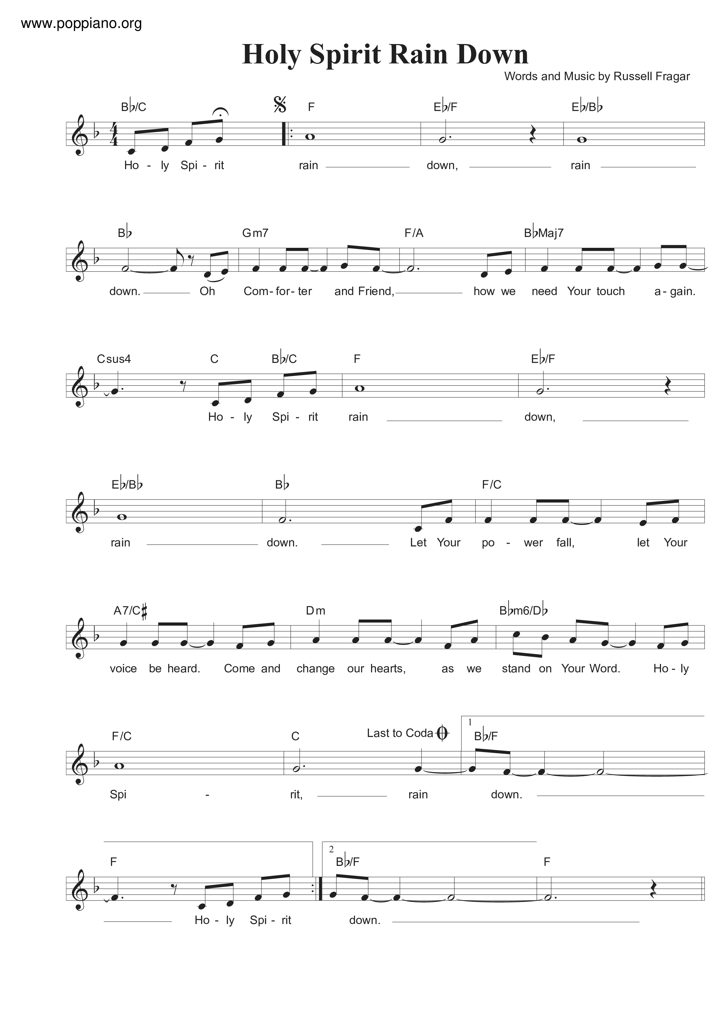Spiritual-Holy Spirit Rain Down Sheet Music pdf, - Free Score Download ★