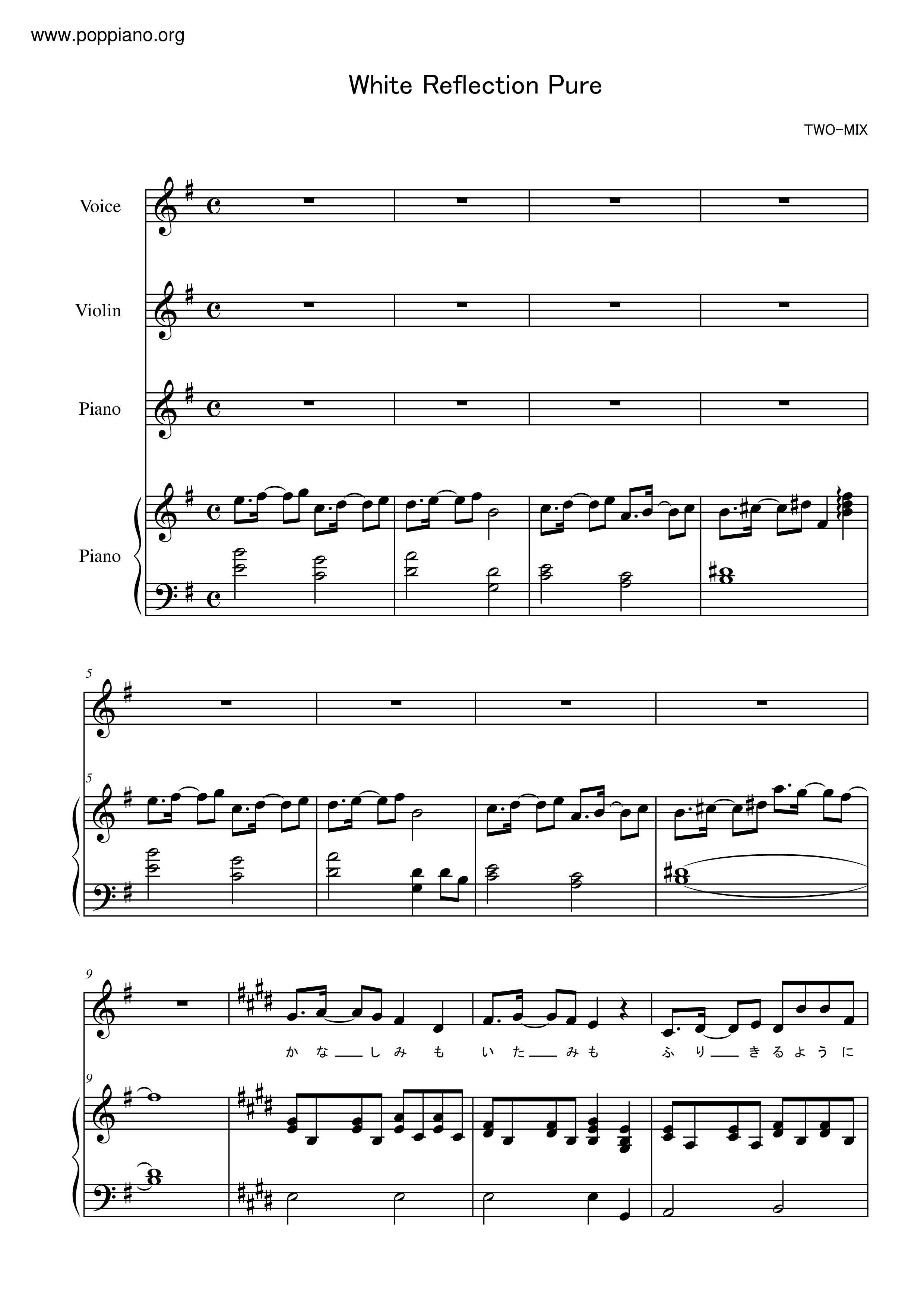 Two-Mix-White Reflection Pure 琴谱/五线谱pdf-香港流行钢琴协会琴谱下载 ★