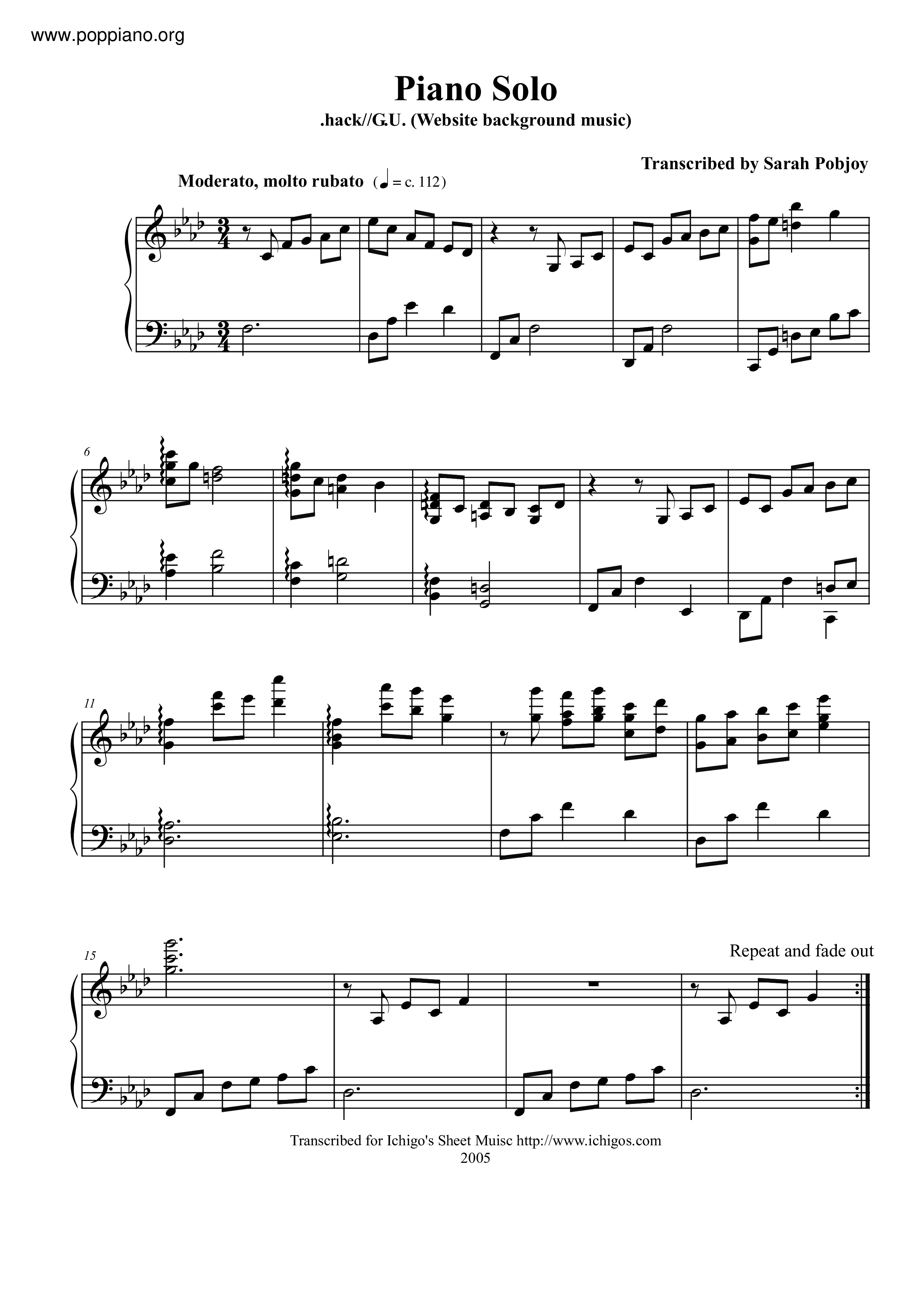 Hack//G.u.-Piano Solo Sheet Music pdf, - Free Score Download ★
