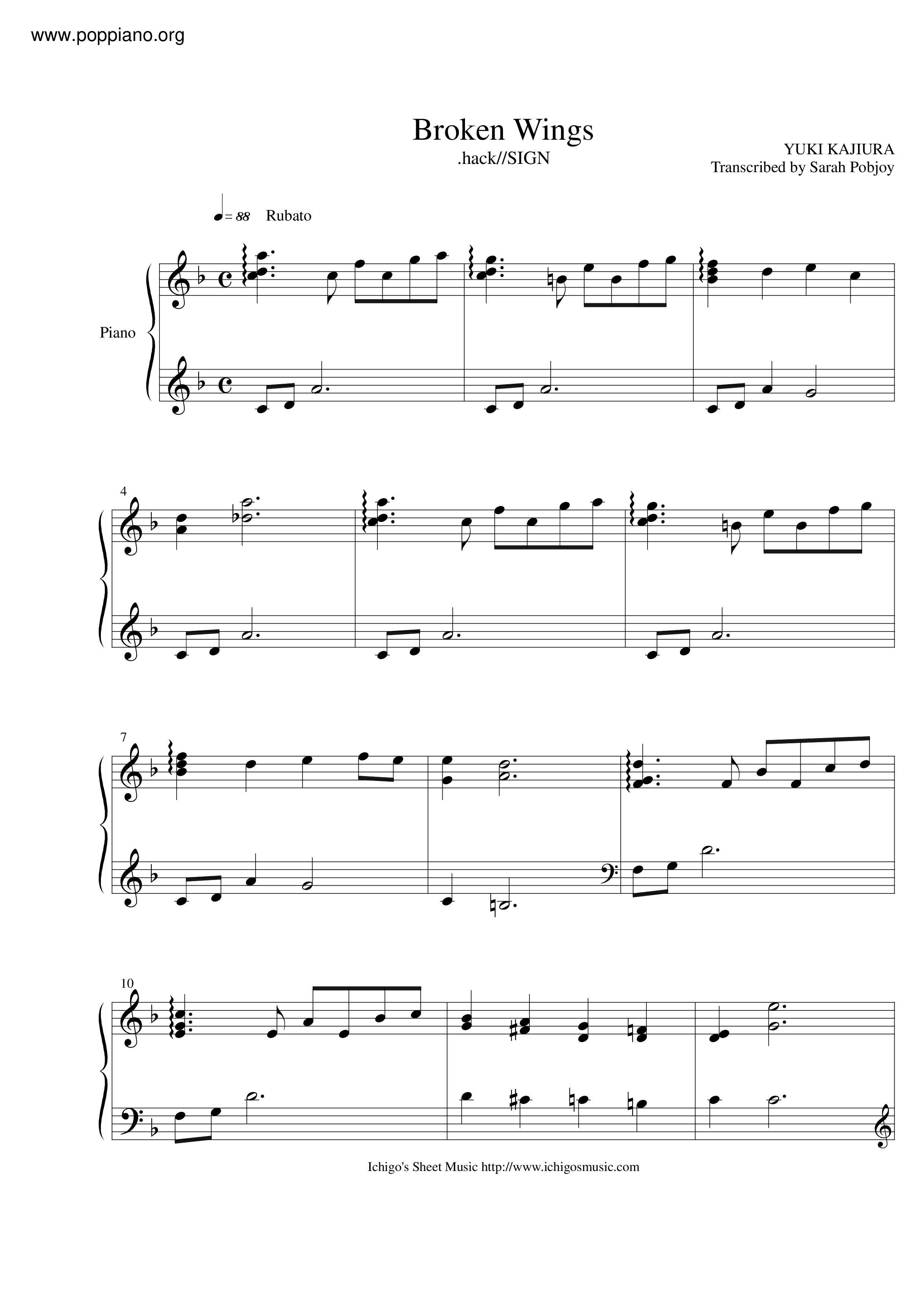 Hack//Sign - Broken Wings ピアノ譜pdf- 香港ポップピアノ協会 無料PDF楽譜ダウンロード gakufu ★