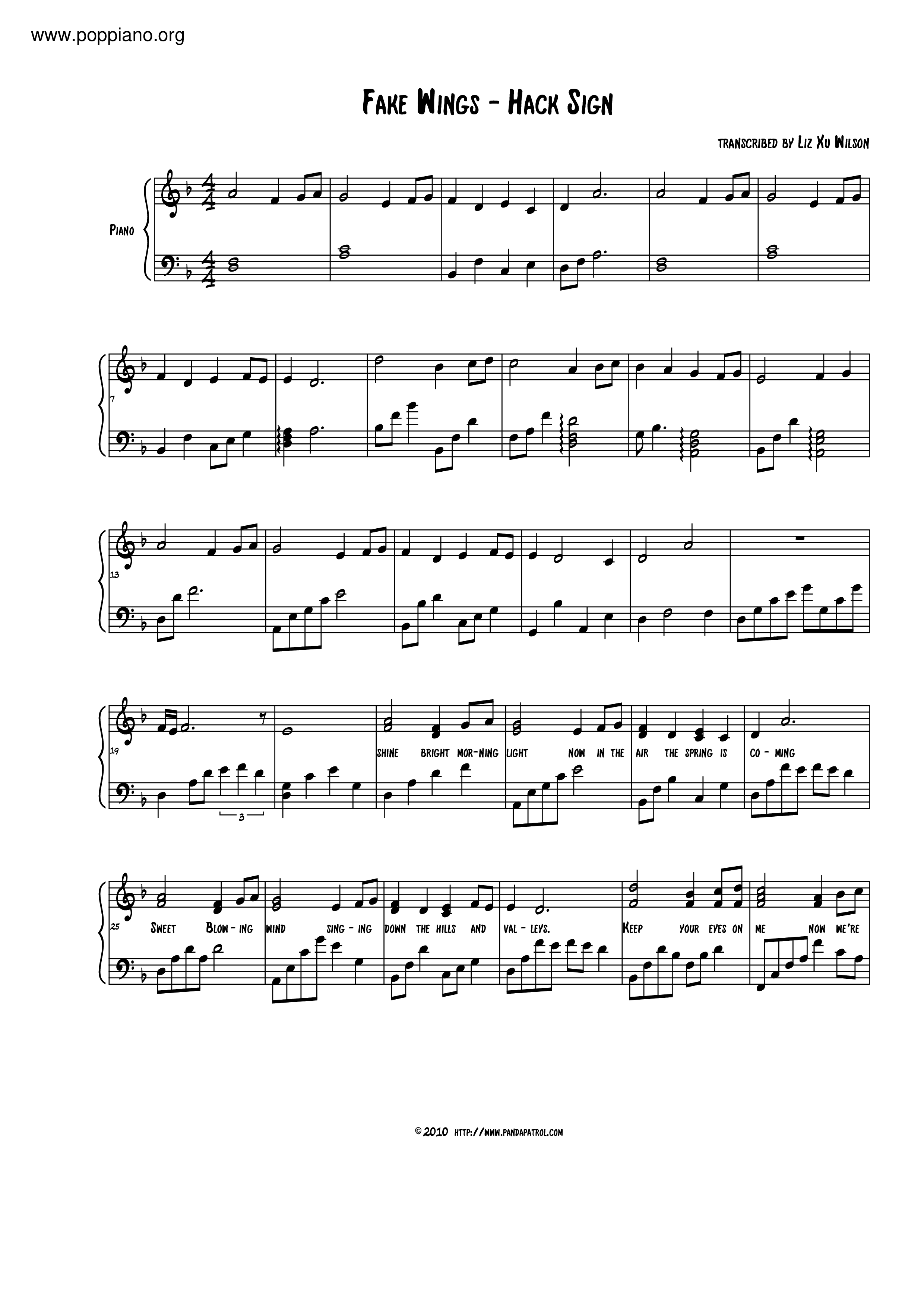 Hack//Sign-Fake Wings Sheet Music pdf, - Free Score Download ★