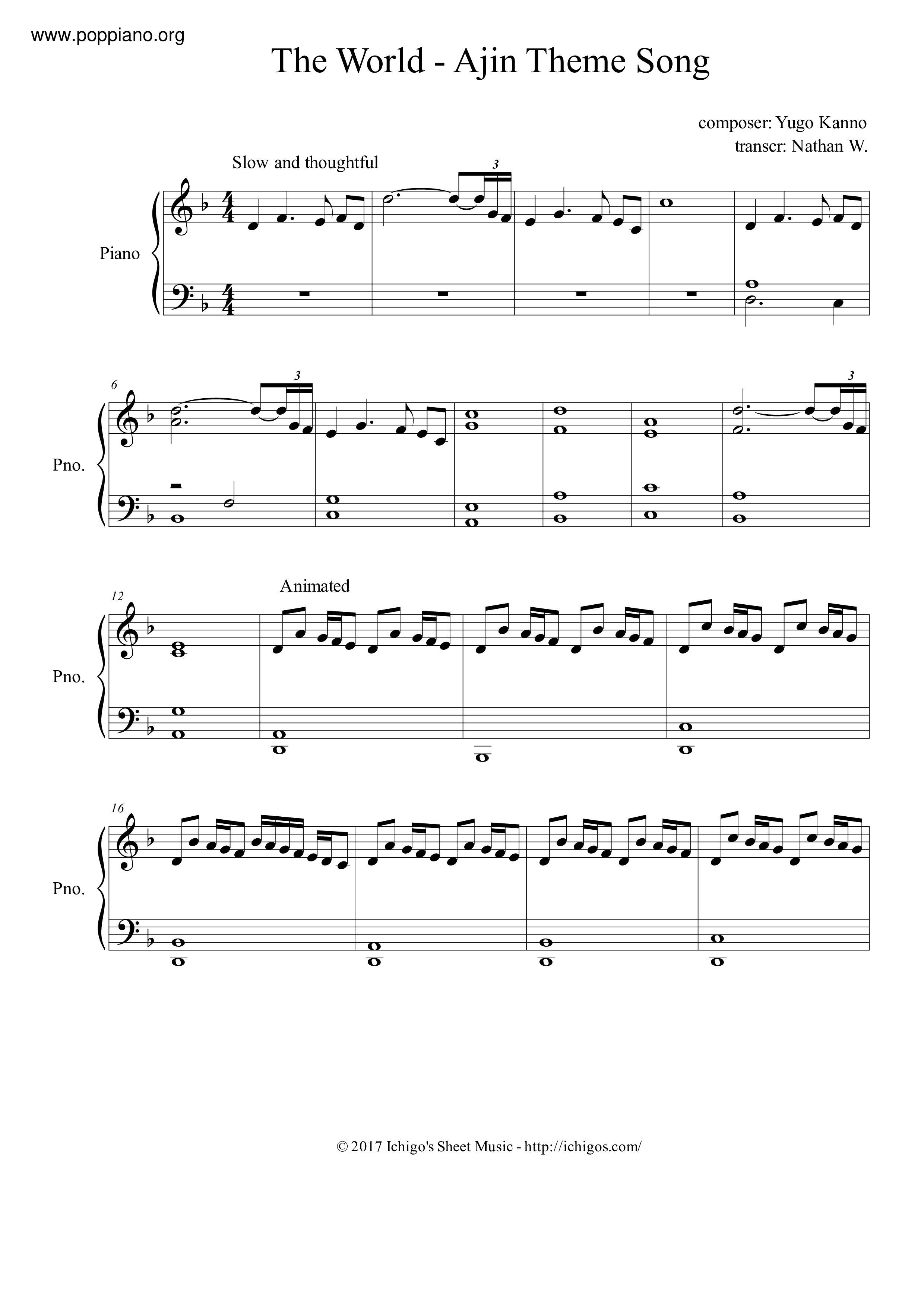 Ajin: Demi-Human-The World - Ajin Theme Song Sheet Music pdf, - Free ...