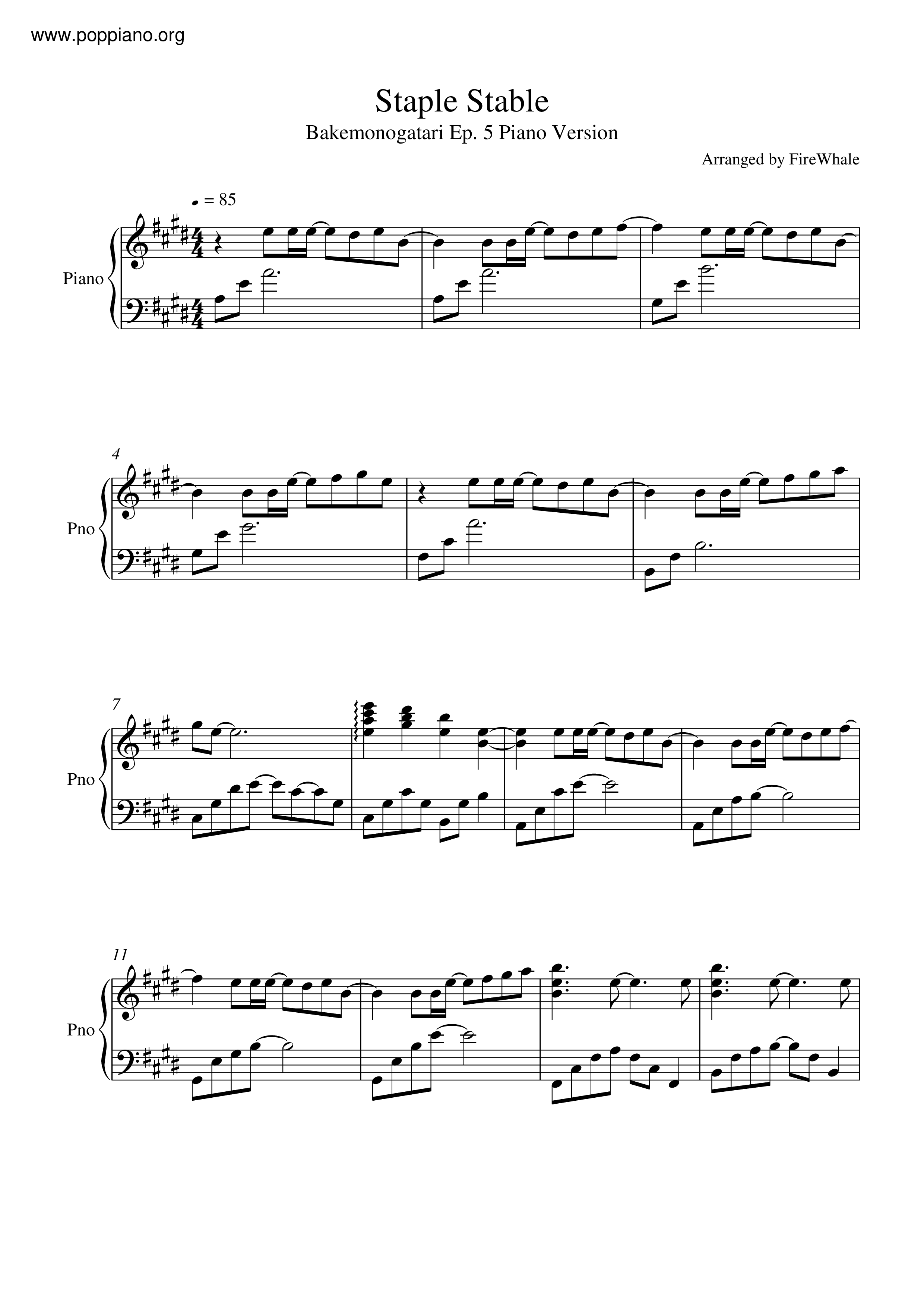 Bakemonogatari-Staple Stable Sheet Music pdf, - Free Score Download ★