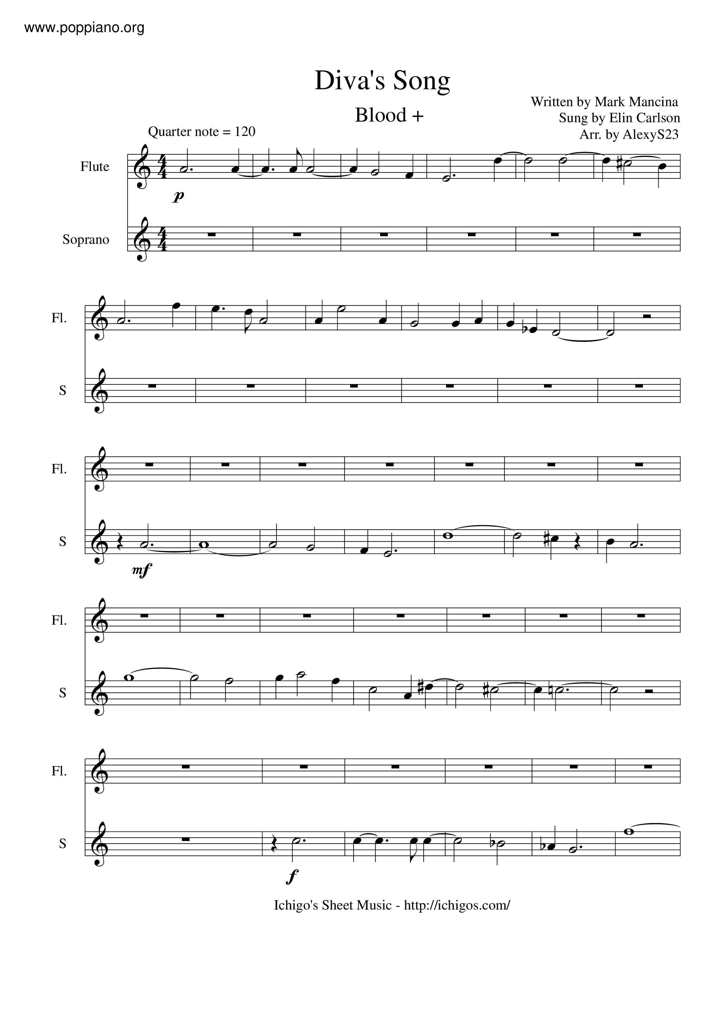 Blood Plus-Diva's Song Sheet Music pdf, - Free Score Download ★
