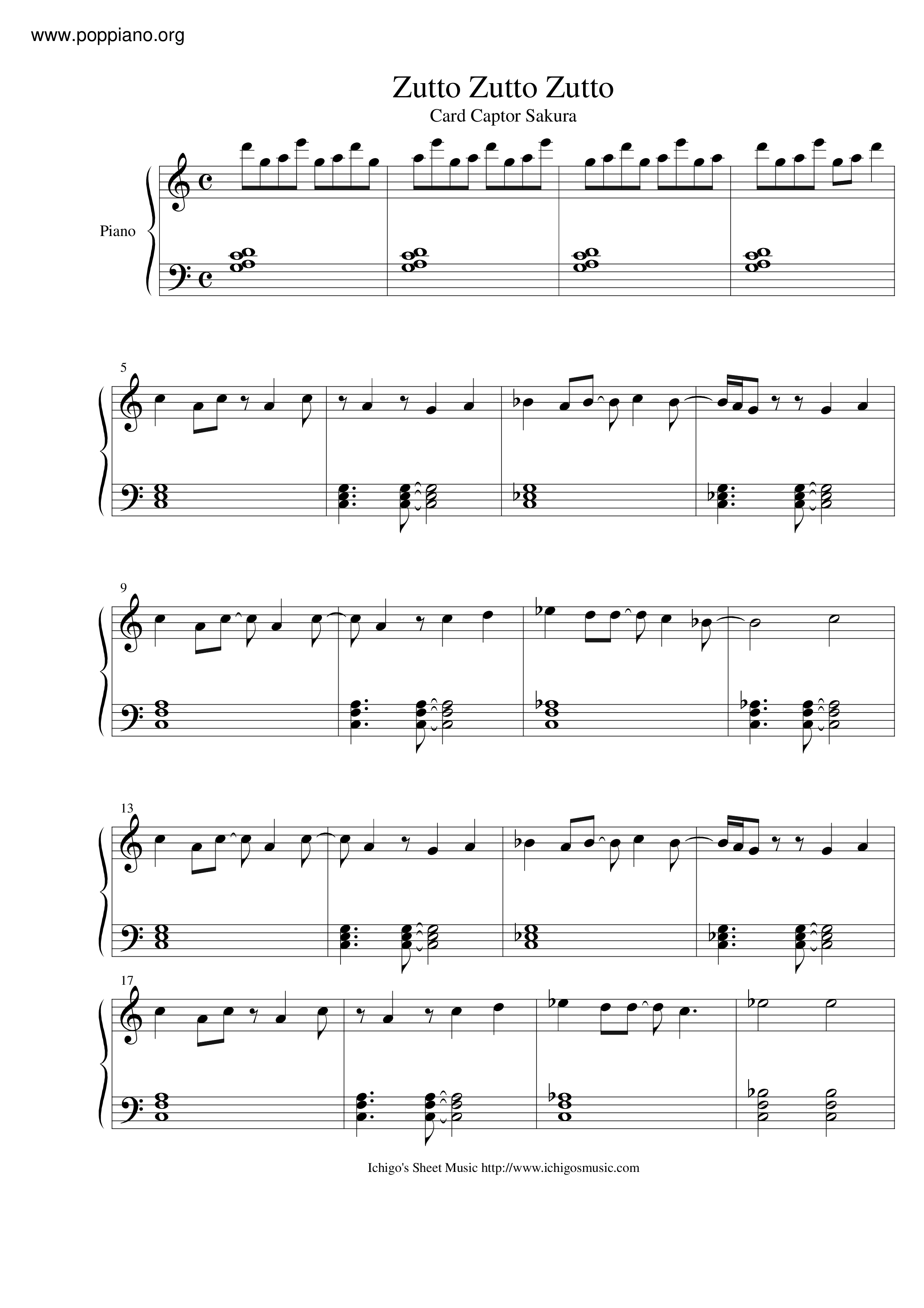Cardcaptor Sakura-Zutto Zutto Zutto Sheet Music pdf, - Free Score Download ★