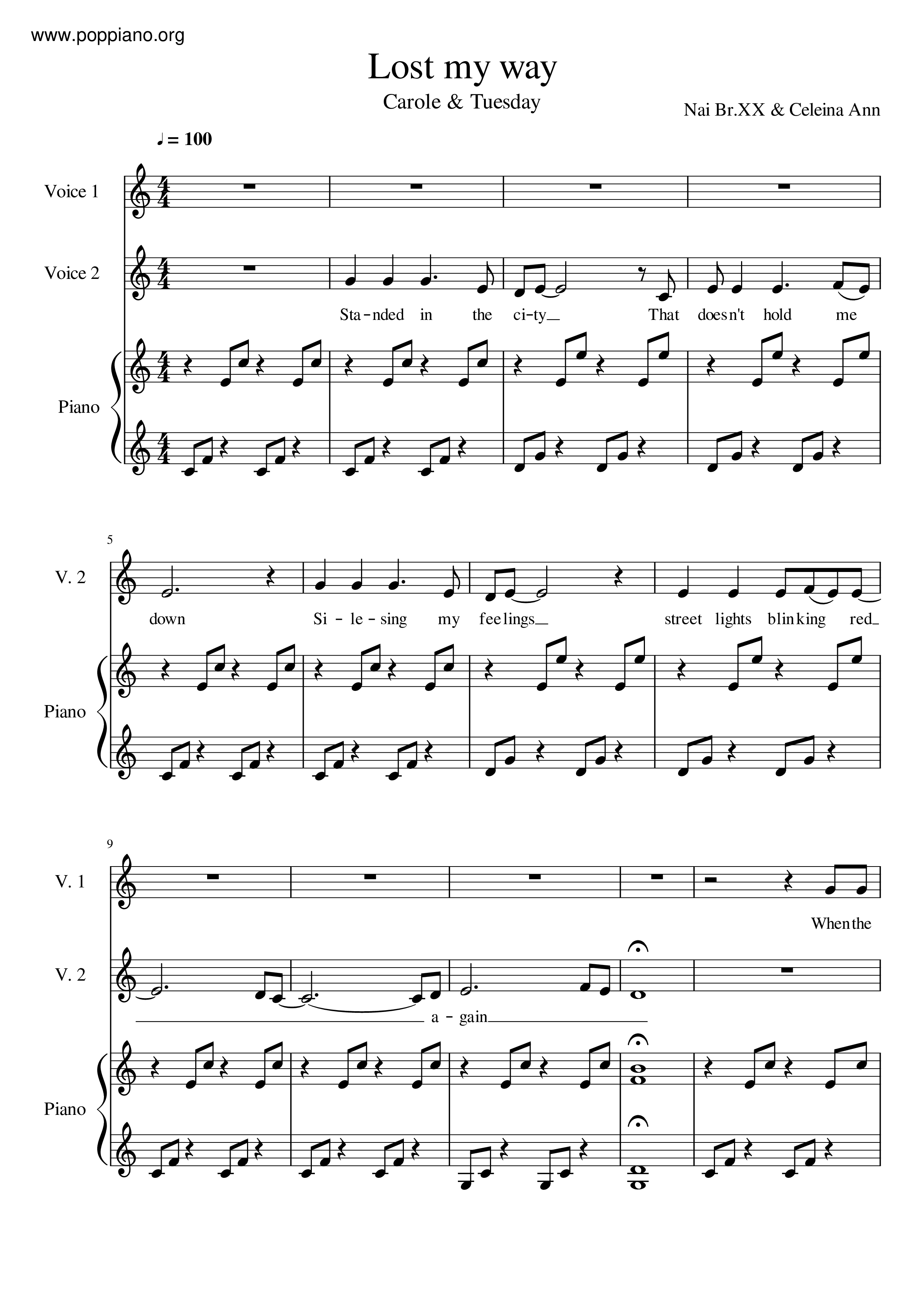 Carol And Tuesday-Lost My Way Sheet Music pdf, - Free Score Download ★