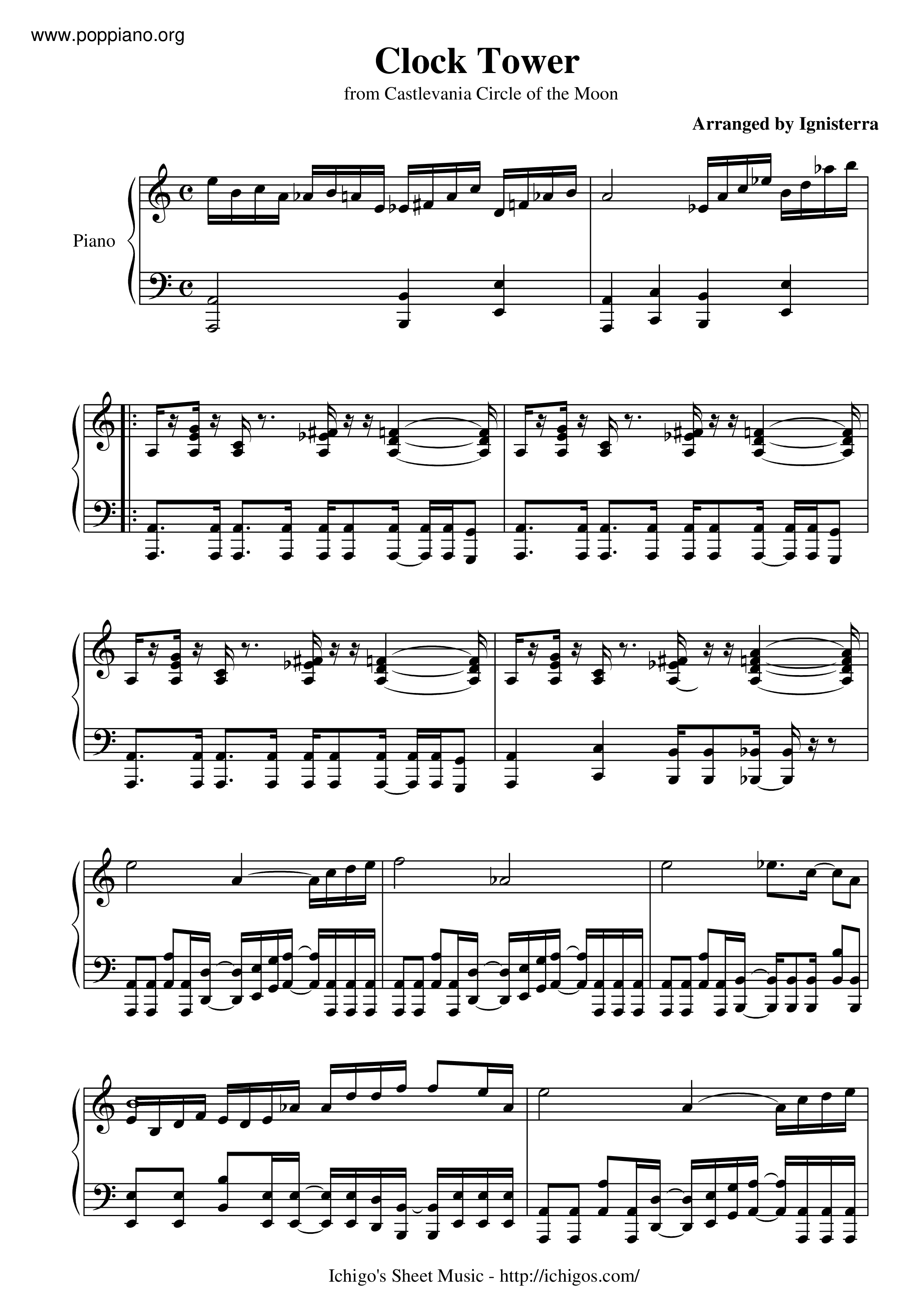 Castlevania Circle Of The Moon-Clock Tower Sheet Music pdf, - Free Score Download ★