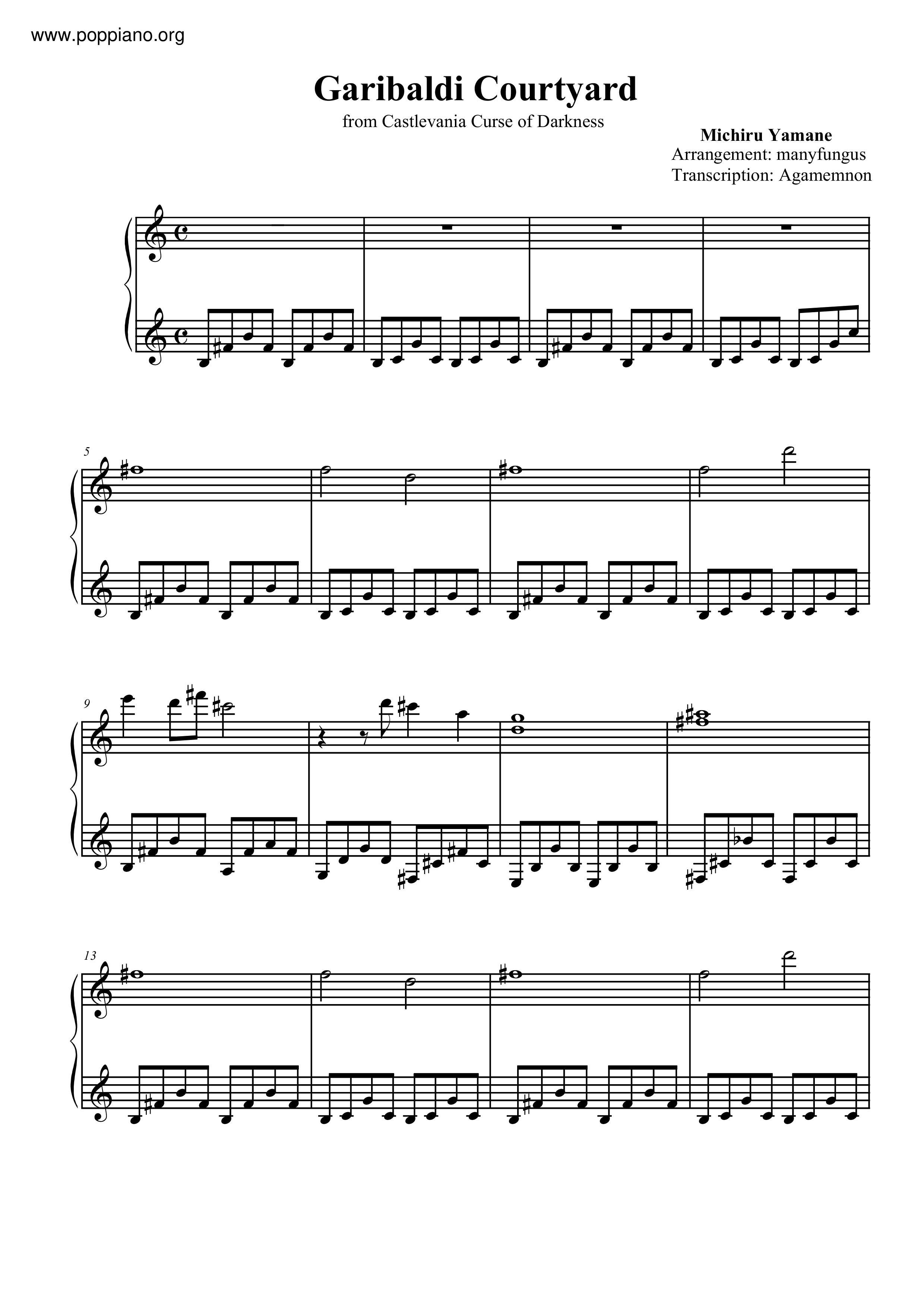 Castlevania Curse Of Darkness-Garibaldi Courtyard Sheet Music pdf ...