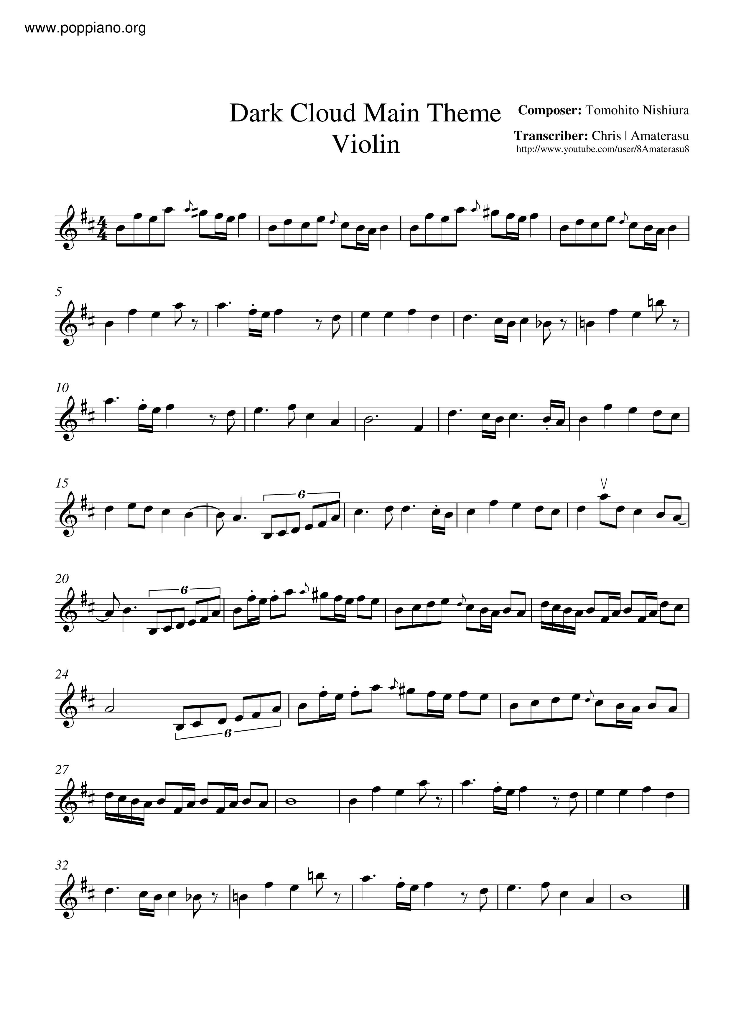 Dark Cloud-Dark Cloud Main Theme Sheet Music pdf, - Free Score Download ★