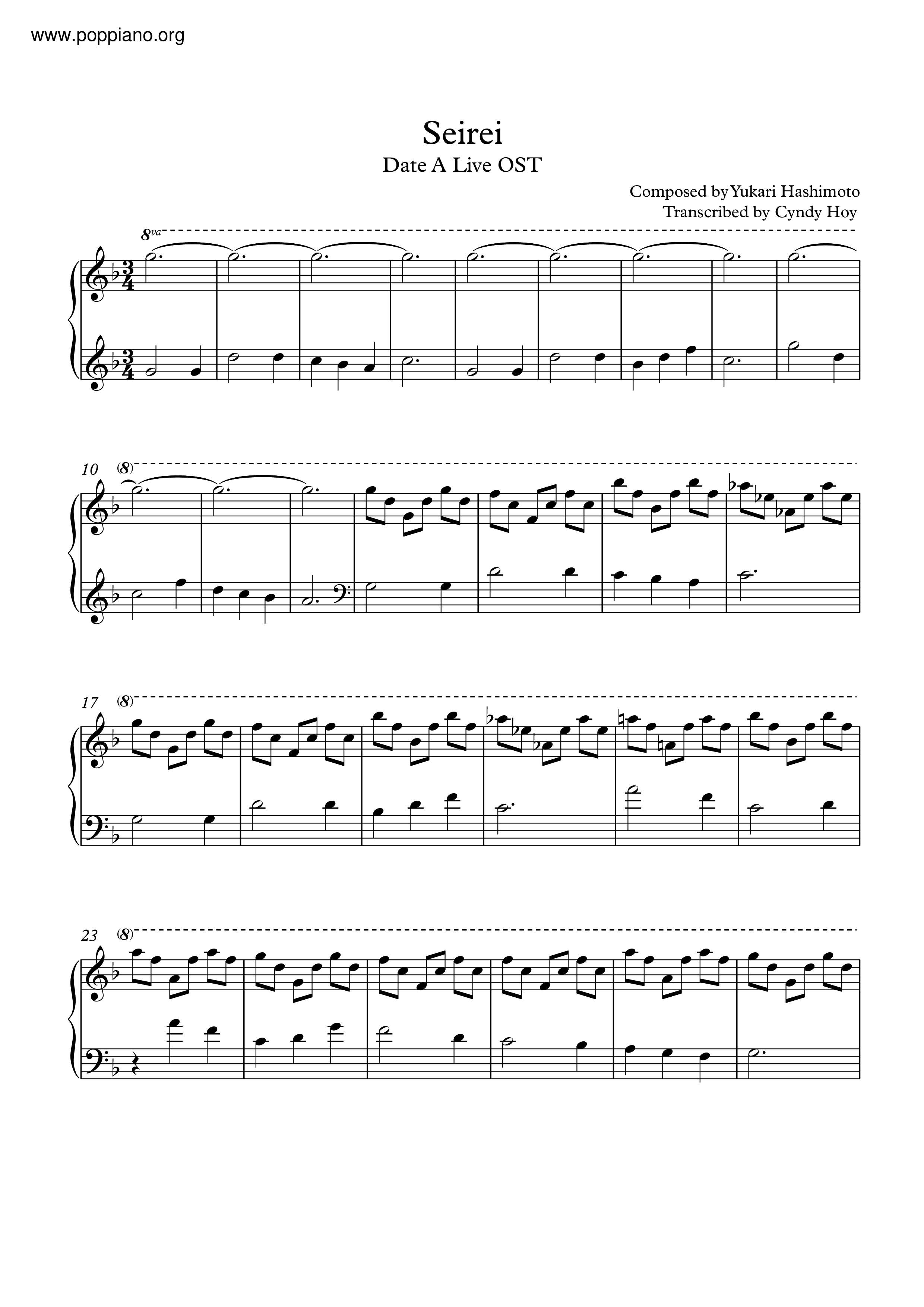 Date A Live Seirei Sheet Music Pdf Free Score Download 