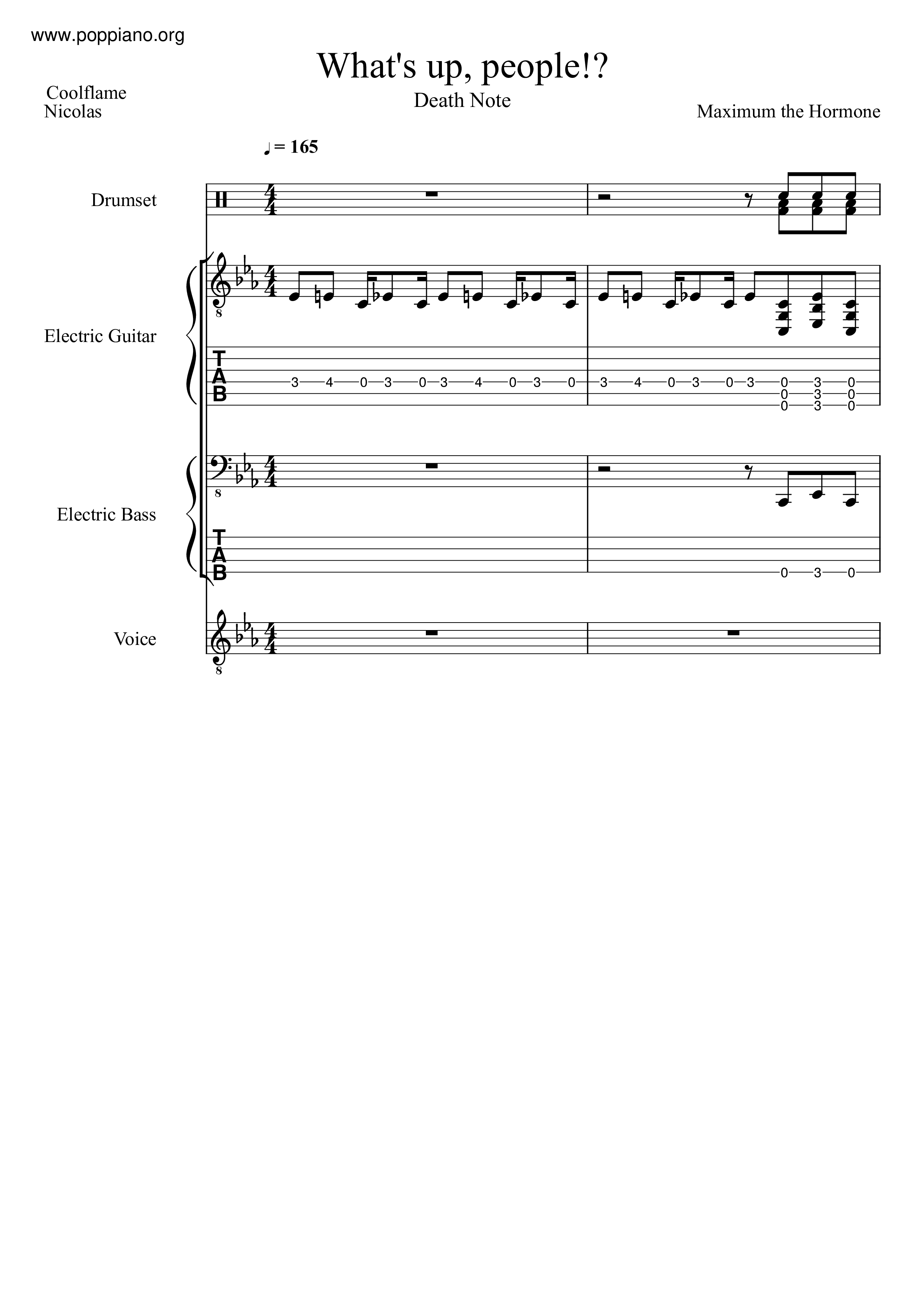 ★DEATH NOTE - Whats Up The People ピアノ譜pdf- 香港ポップピアノ協会 無料PDF楽譜ダウンロード gakufu