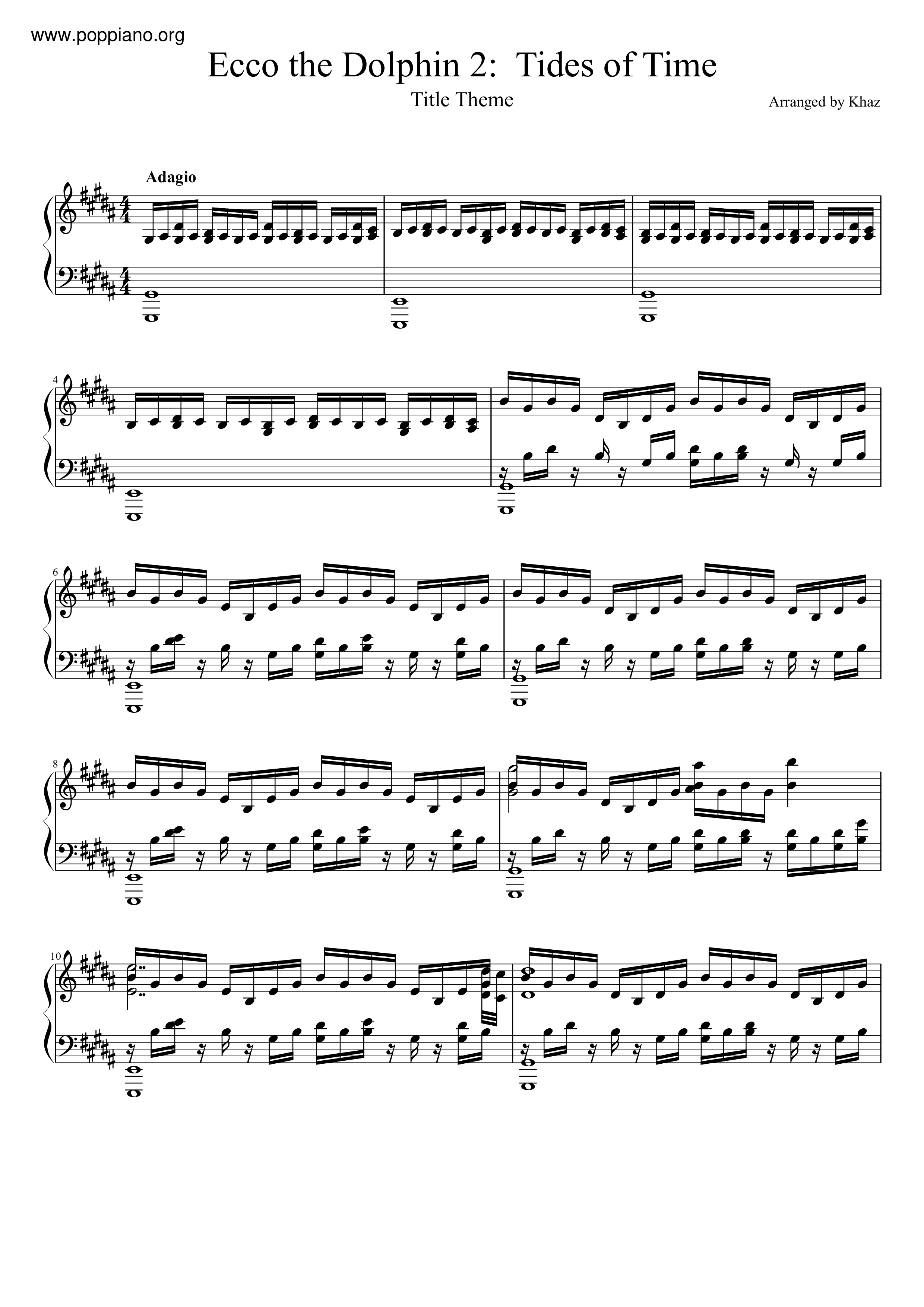 Ecco The Dolphin 2: Tides Of Time-Title Theme Sheet Music pdf, -タイトルテーマ ...