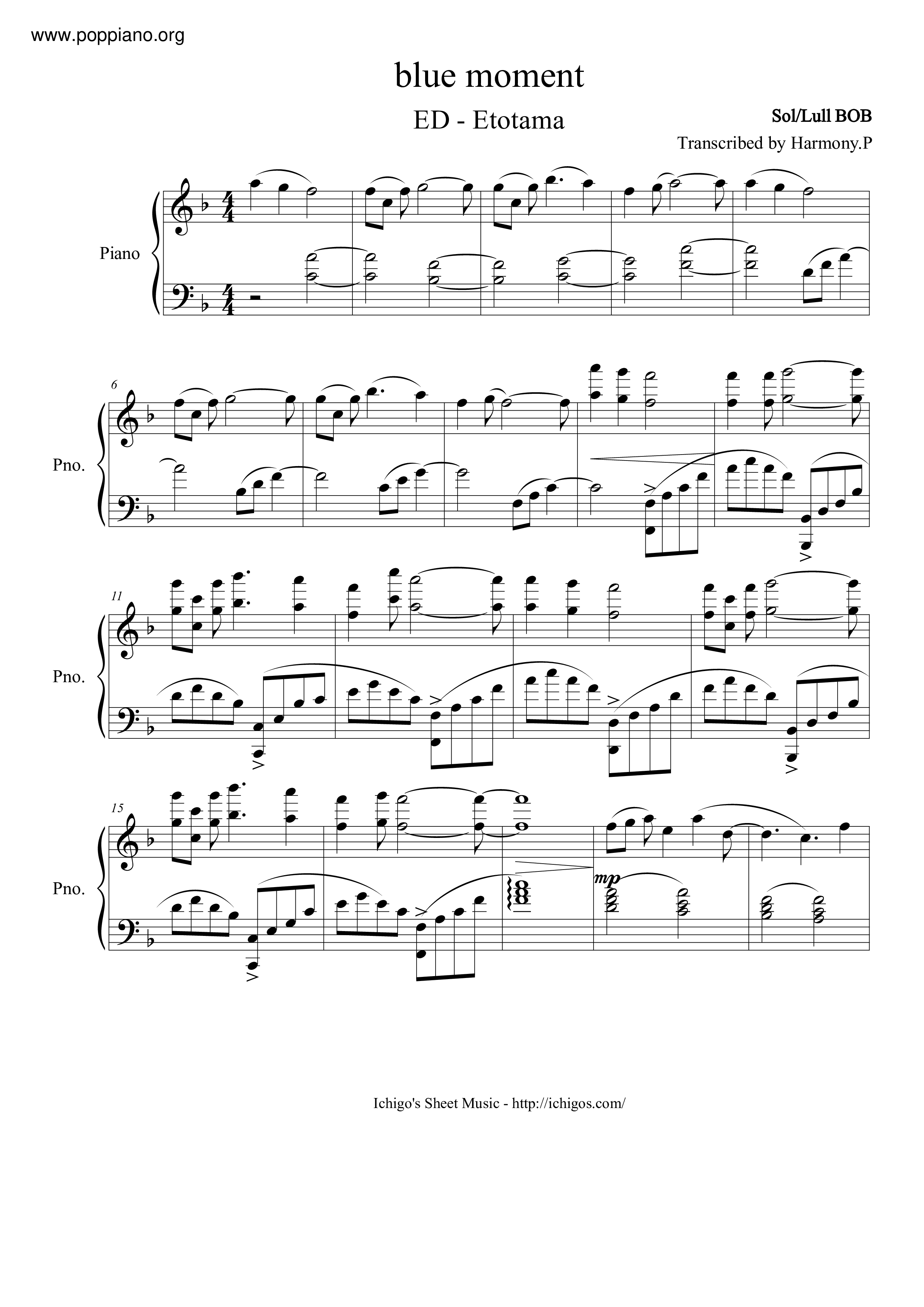 Etotama-Blue Moment Sheet Music pdf, - Free Score Download ★
