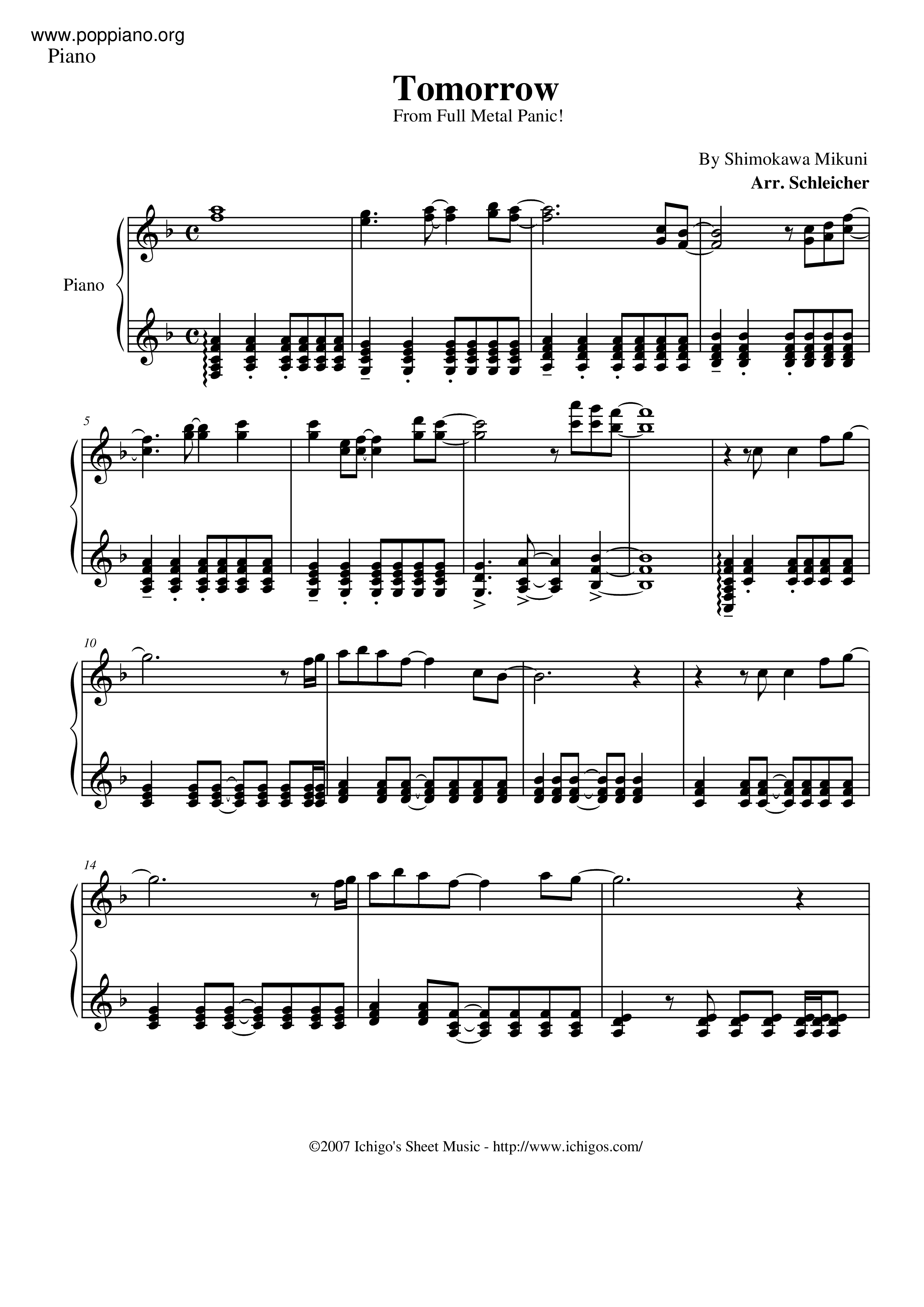 Tomorrow | Sheet Music | Piano Score Free PDF Download | HK Pop Piano ...