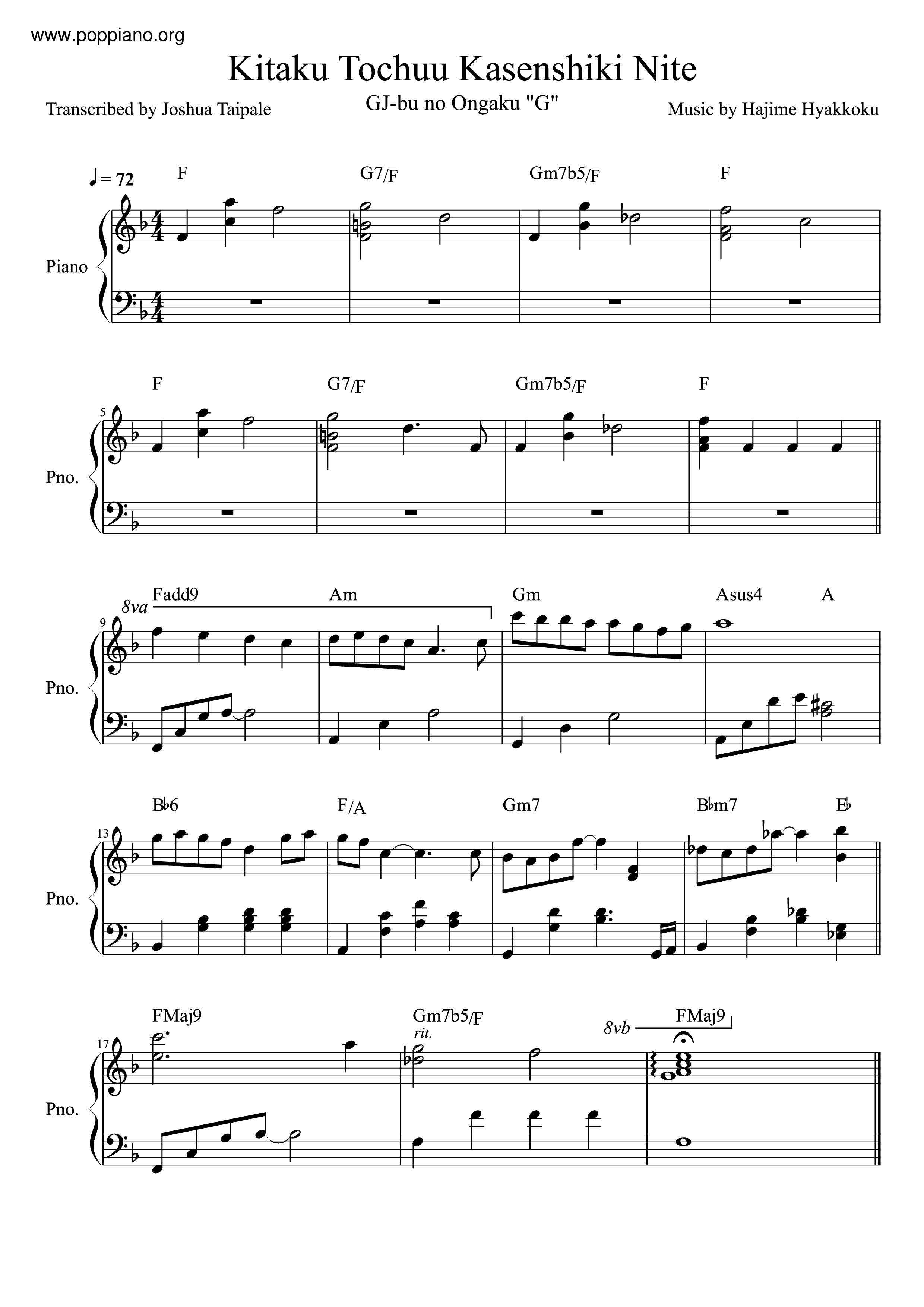 Gj Club Kitaku Tochuu Kasenshiki Nite Sheet Music Pdf 帰宅途中 河川敷にて 악보