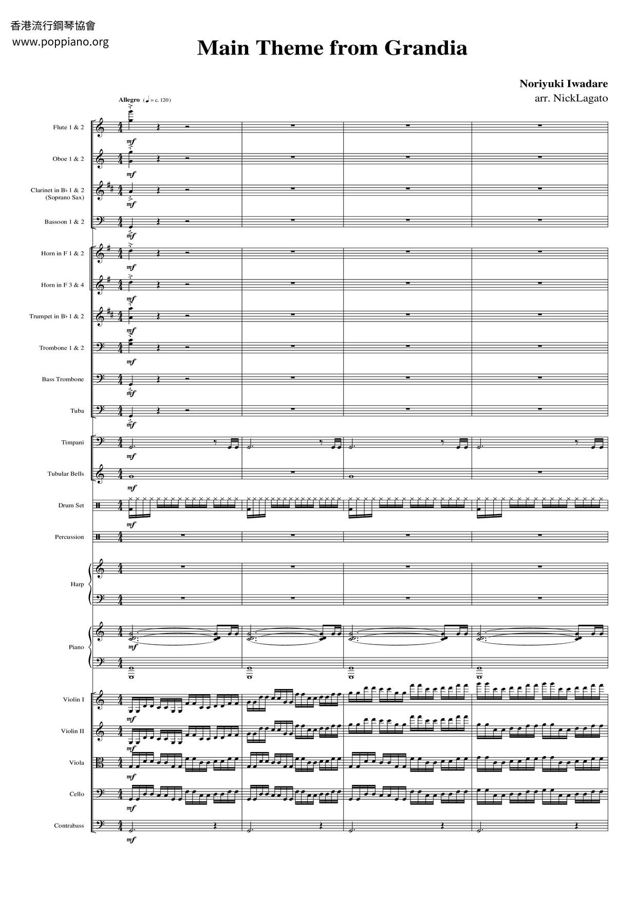 Grandia-Main Theme Of Grandia 琴譜pdf-POPPIANO.ORG 琴譜下載 ★
