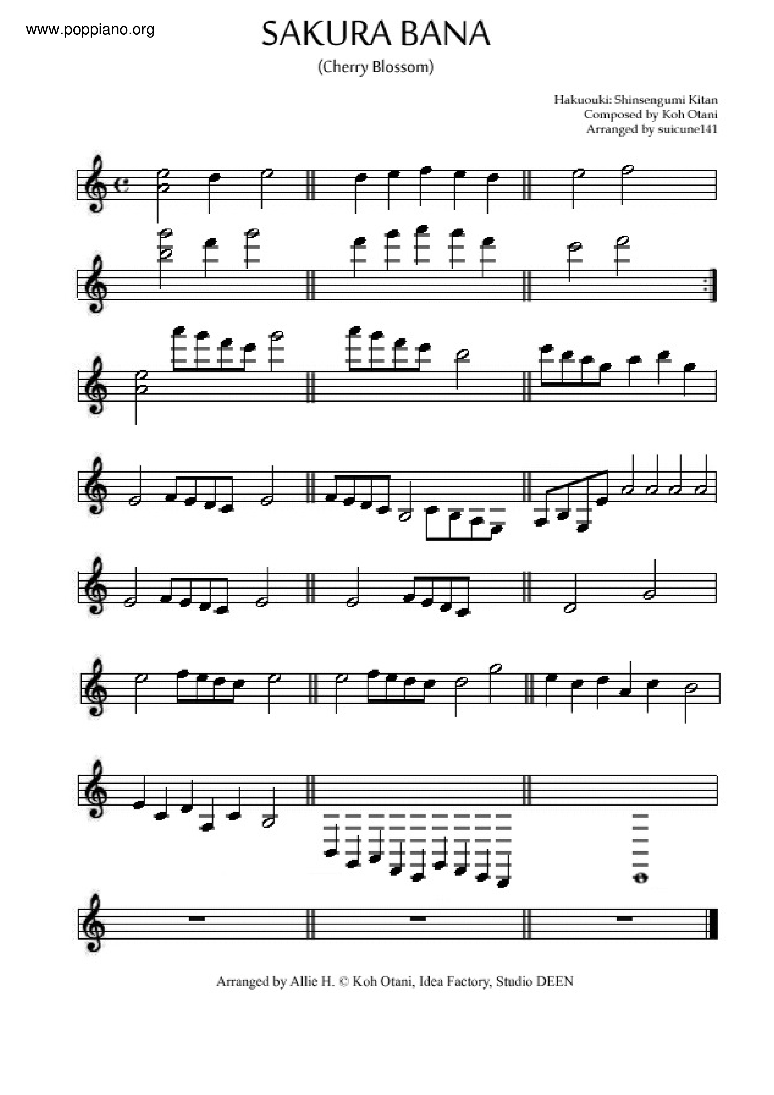 Hakuoki-Sakura Bana Sheet Music pdf, - Free Score Download ★