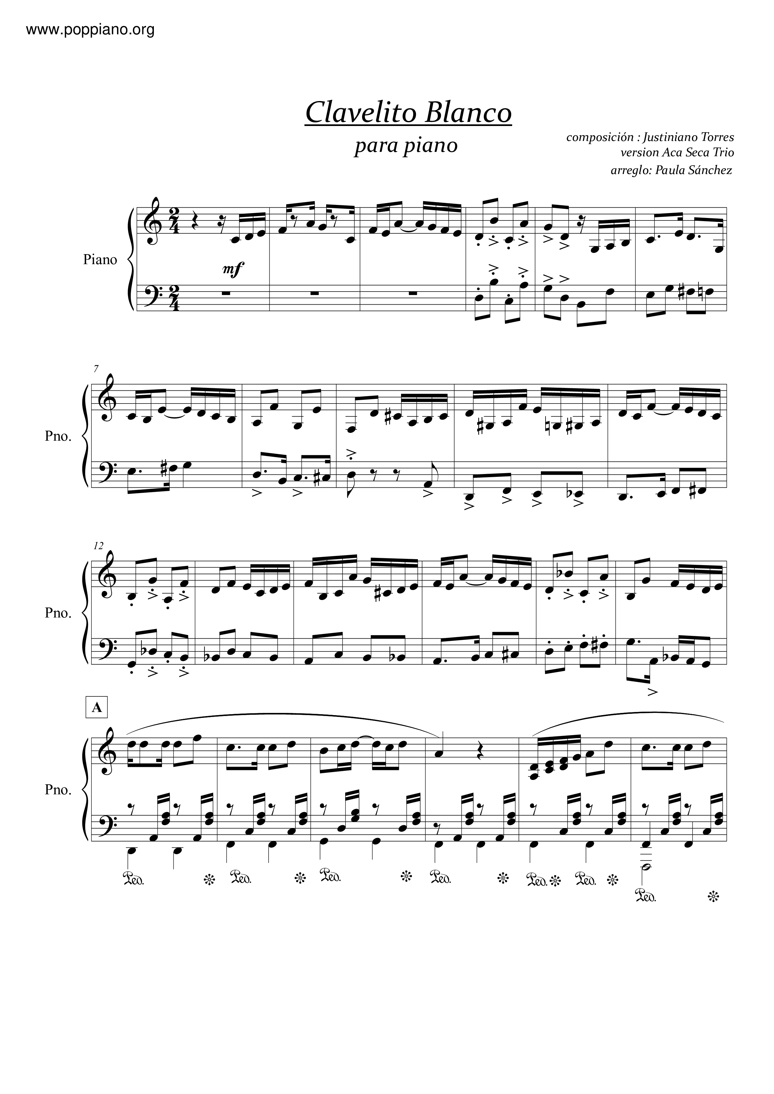 ★アカ・セカ・トリオ - クラーベリート・ブランコ 악보 ピアノ譜pdf- POPPIANO.ORG 無料PDF楽譜ダウンロード gakufu