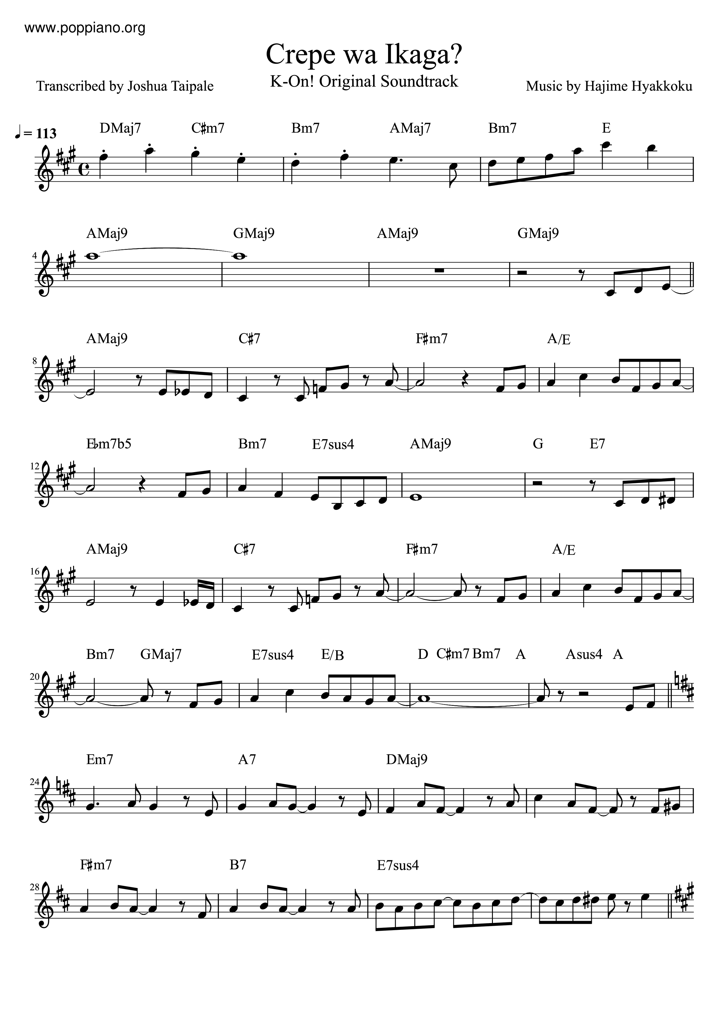 K-Crepe Wa Ikaga? Sheet Music pdf, -クレープはいかが？ 악보 - Free Score Download ★