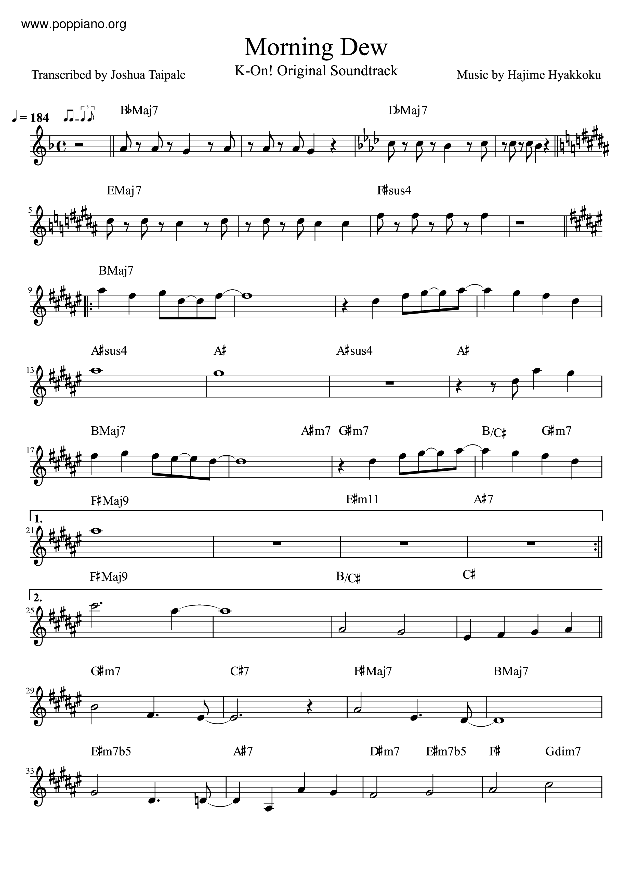 K-Morning Dew Sheet Music pdf, - Free Score Download ★