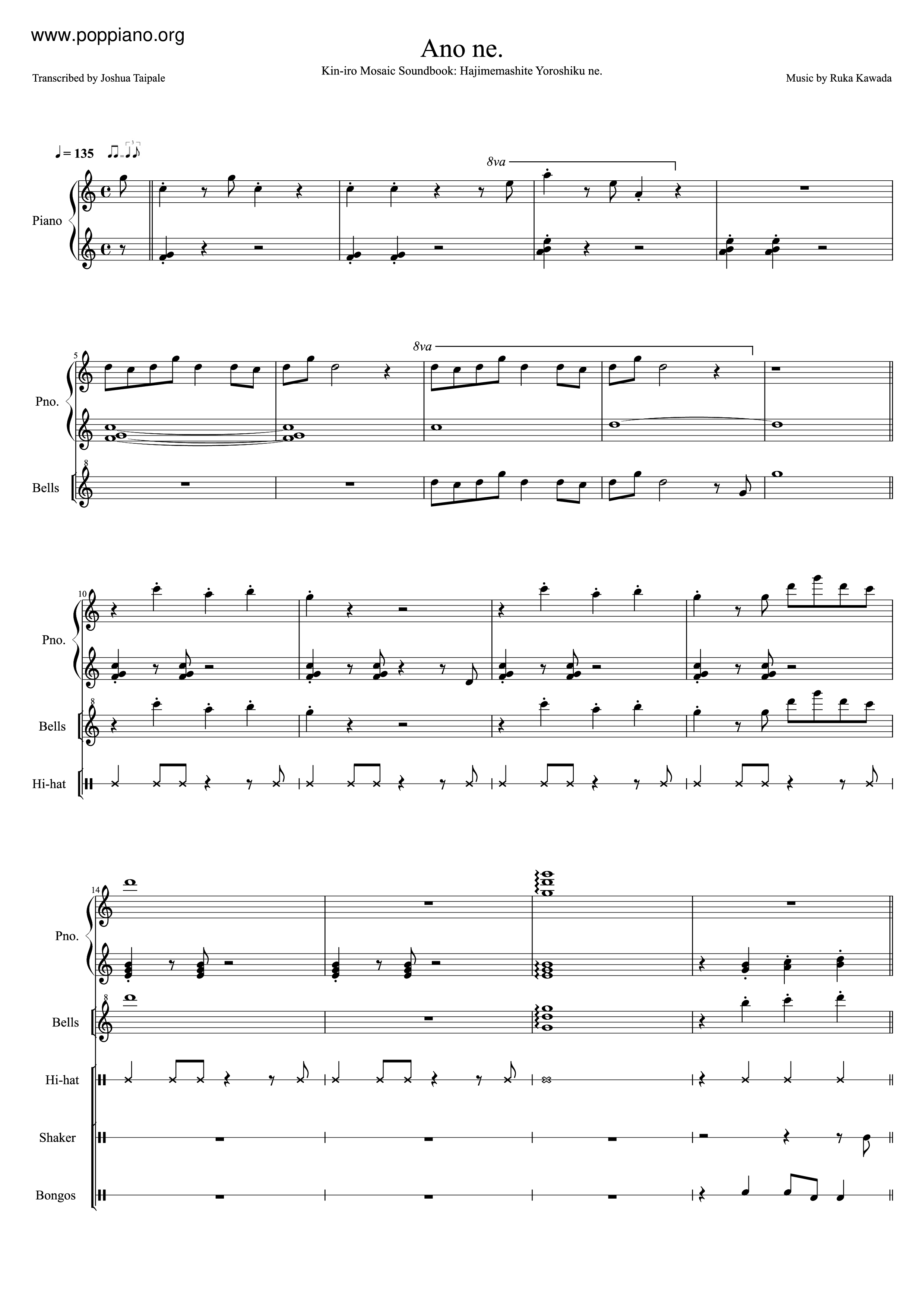 Kin-Iro Mosaic-Ano Ne. Sheet Music pdf, - Free Score Download ★