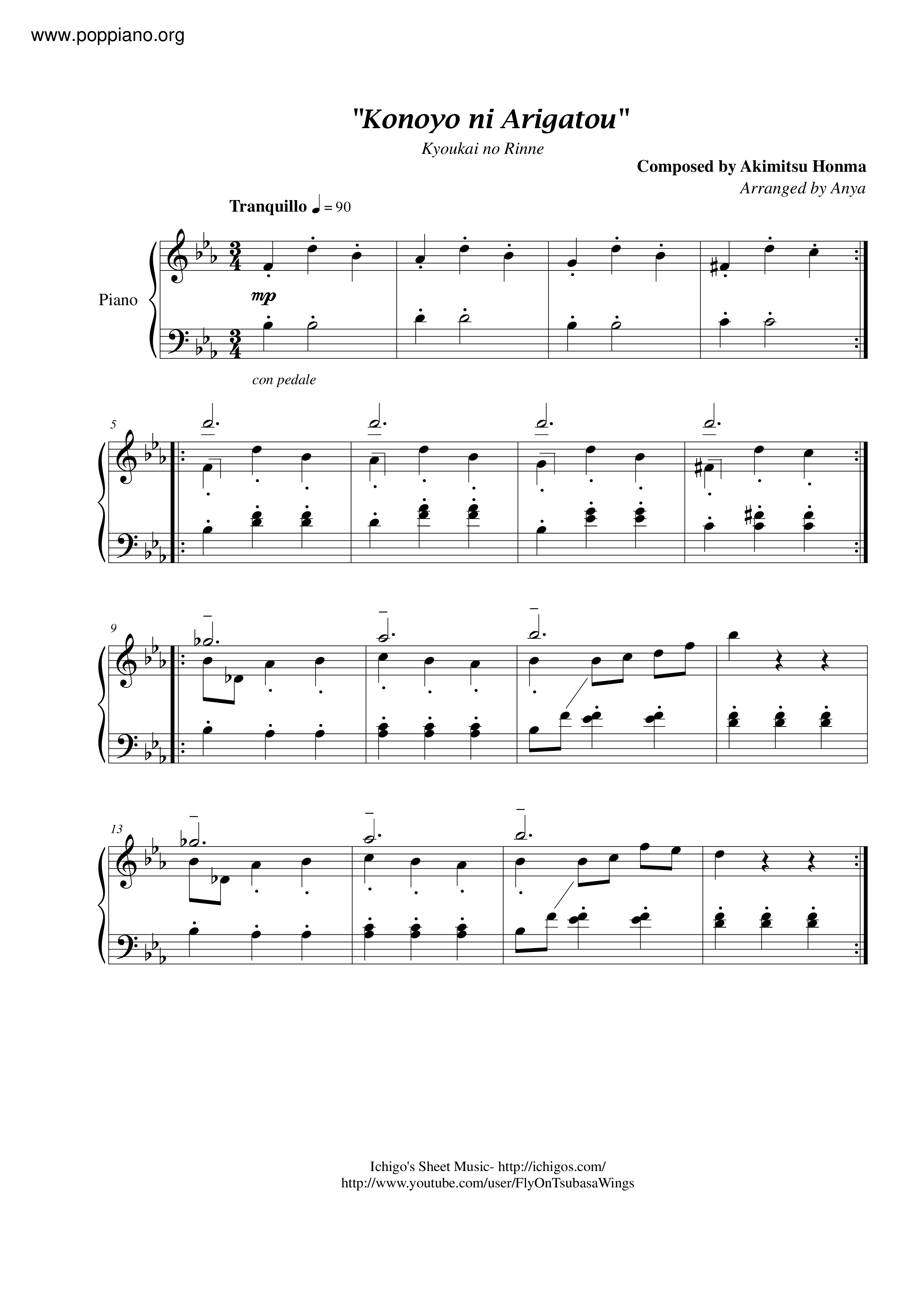 Kyoukai No Rinne-Konoyo Ni Arigatou Sheet Music pdf, - Free Score ...