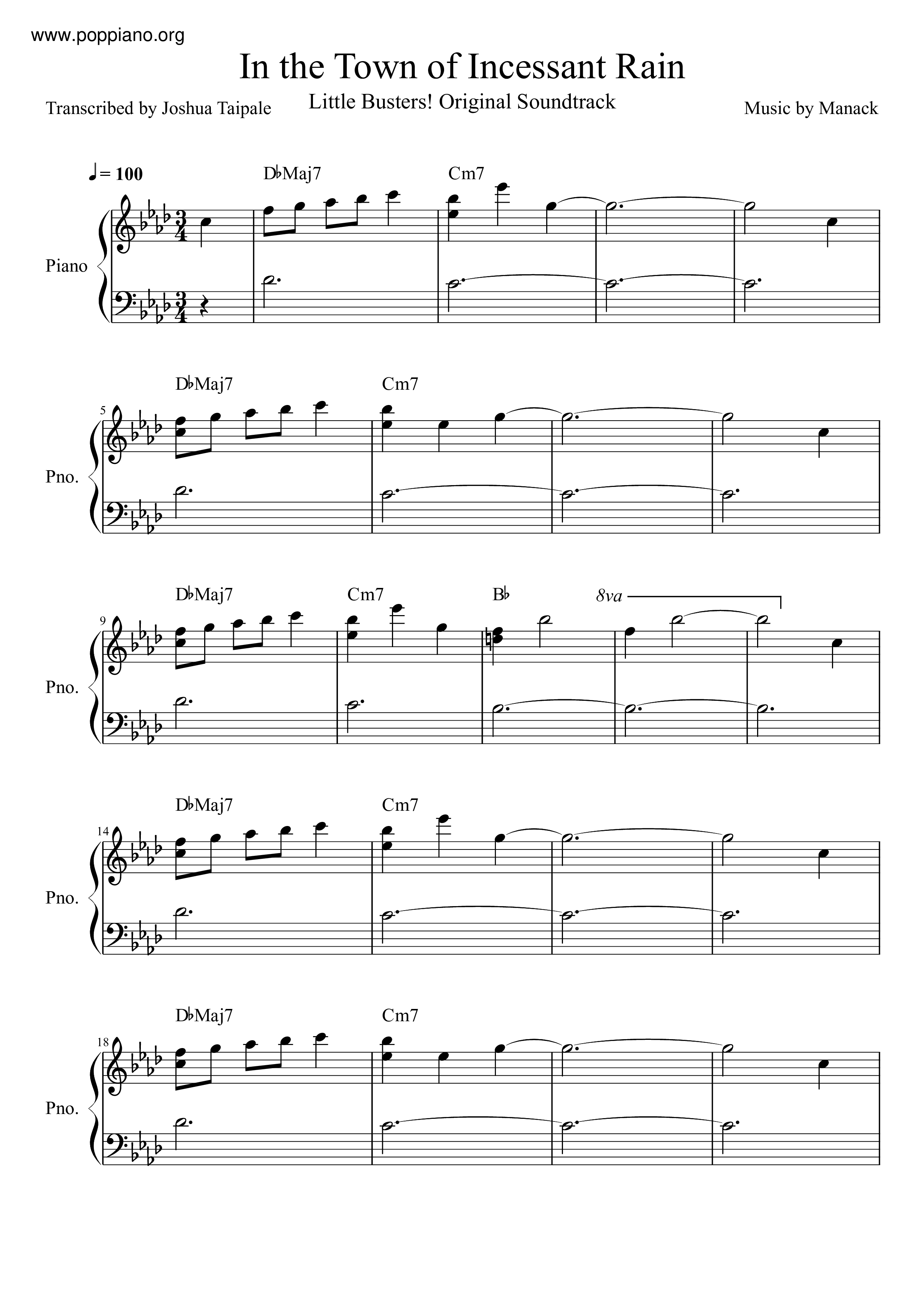 ★リトルバスターズ! - In The Town Of Incessant Rain ピアノ譜pdf- 香港ポップピアノ協会 無料PDF楽譜 ...