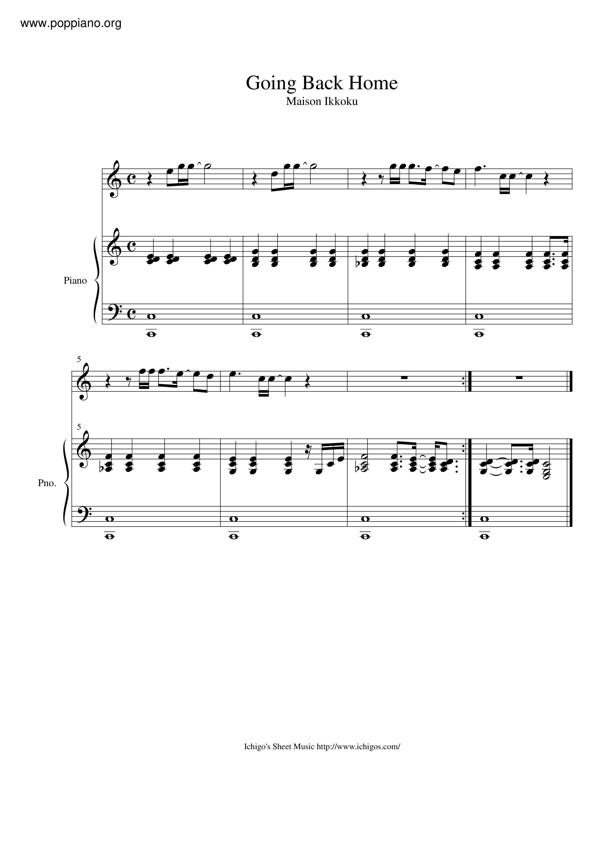 Maison Ikkoku-Going Back Home Sheet Music pdf, - Free Score Download ★