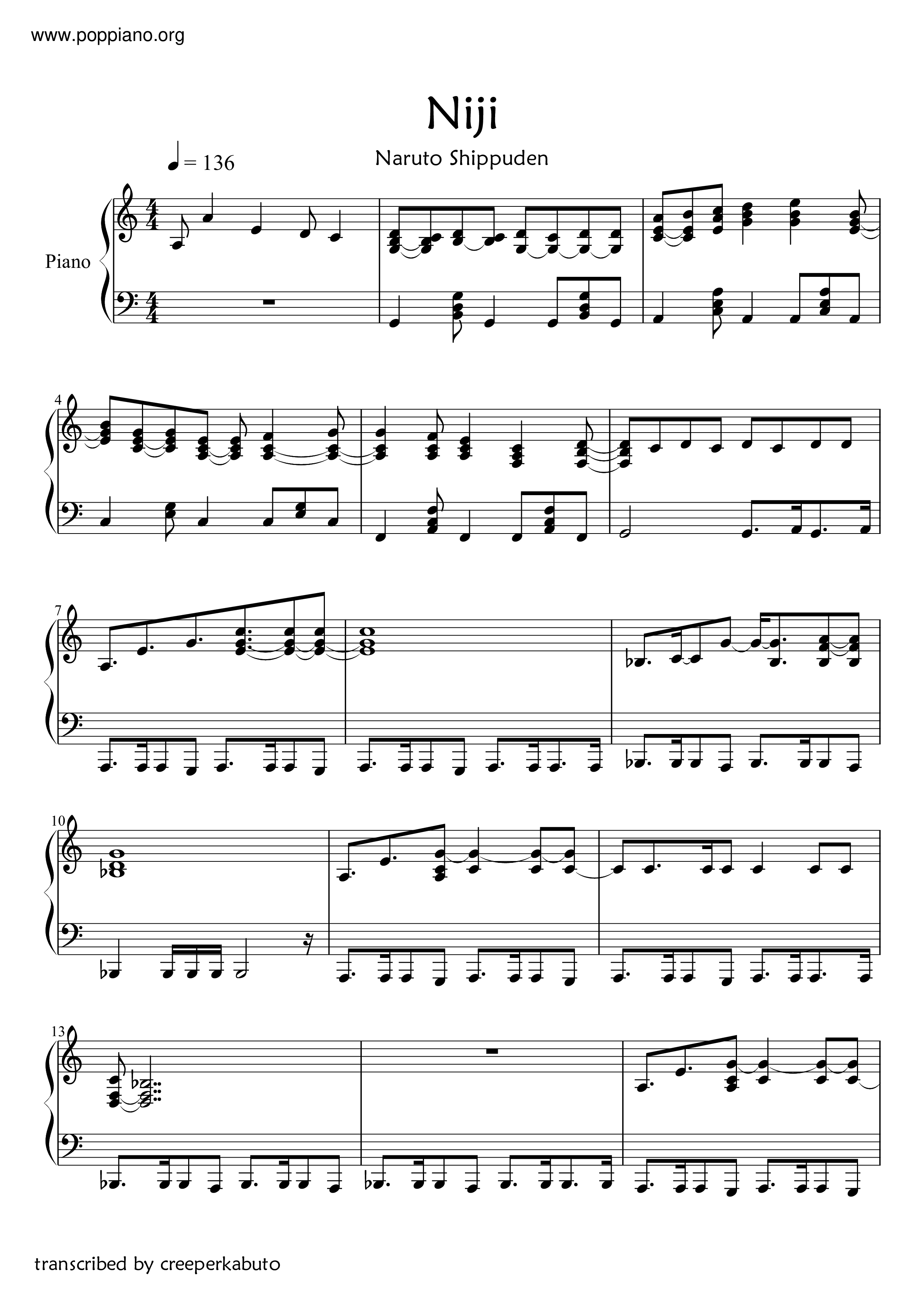 Naruto Shippuden-Niji Sheet Music pdf, - Free Score Download ★