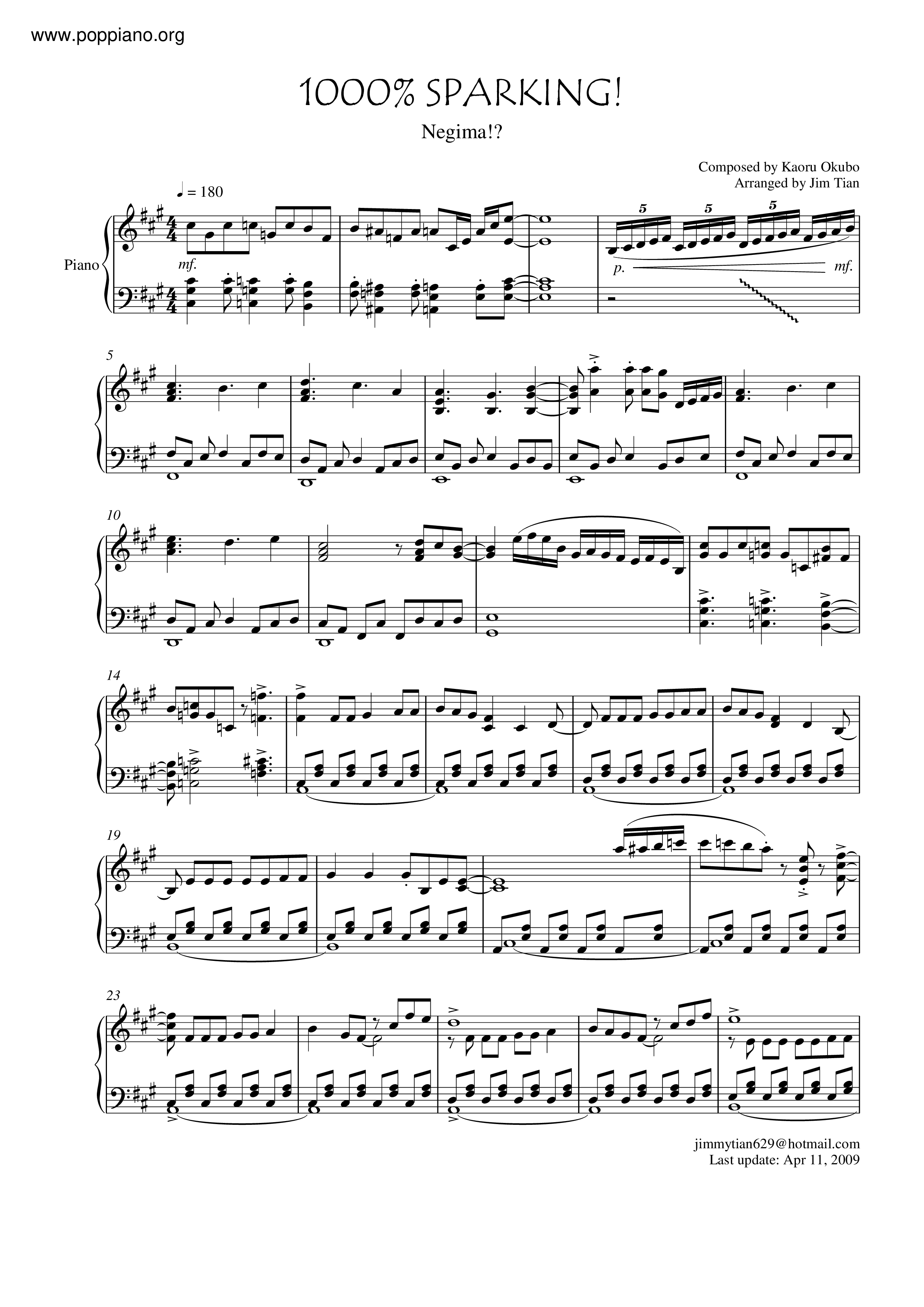 Negima-1000% Sparking! Sheet Music pdf, -1000%スパークリング！ 악보 - Free Score ...