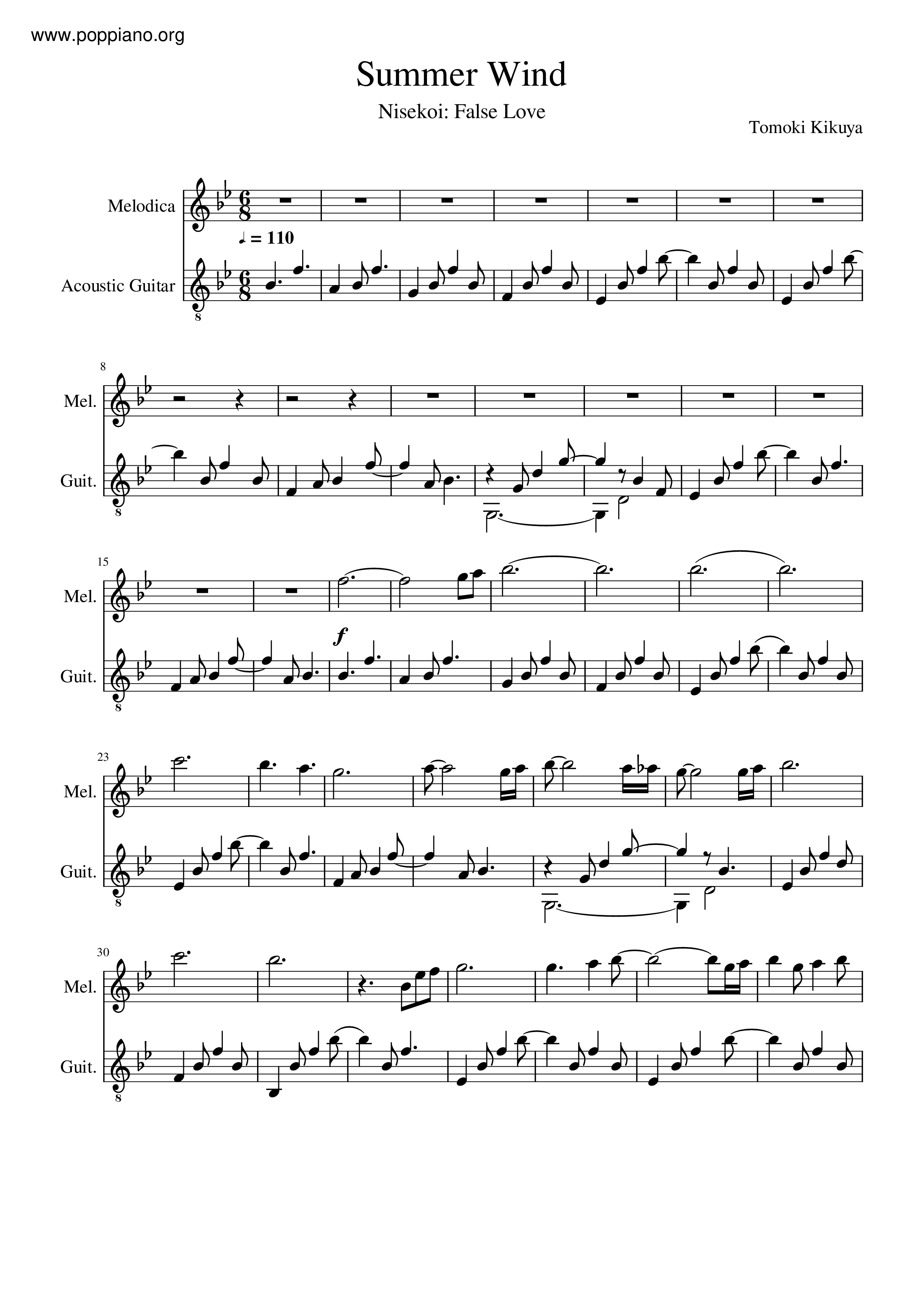 Nisekoi-Summer Wind Sheet Music pdf, - Free Score Download ★